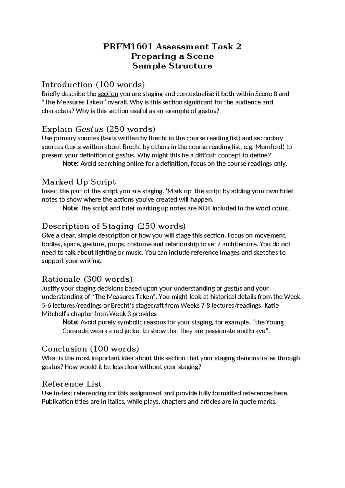 Assessment Task notes PRFM1601 - PRFM1601 Assessment Task 2 Preparing a ...