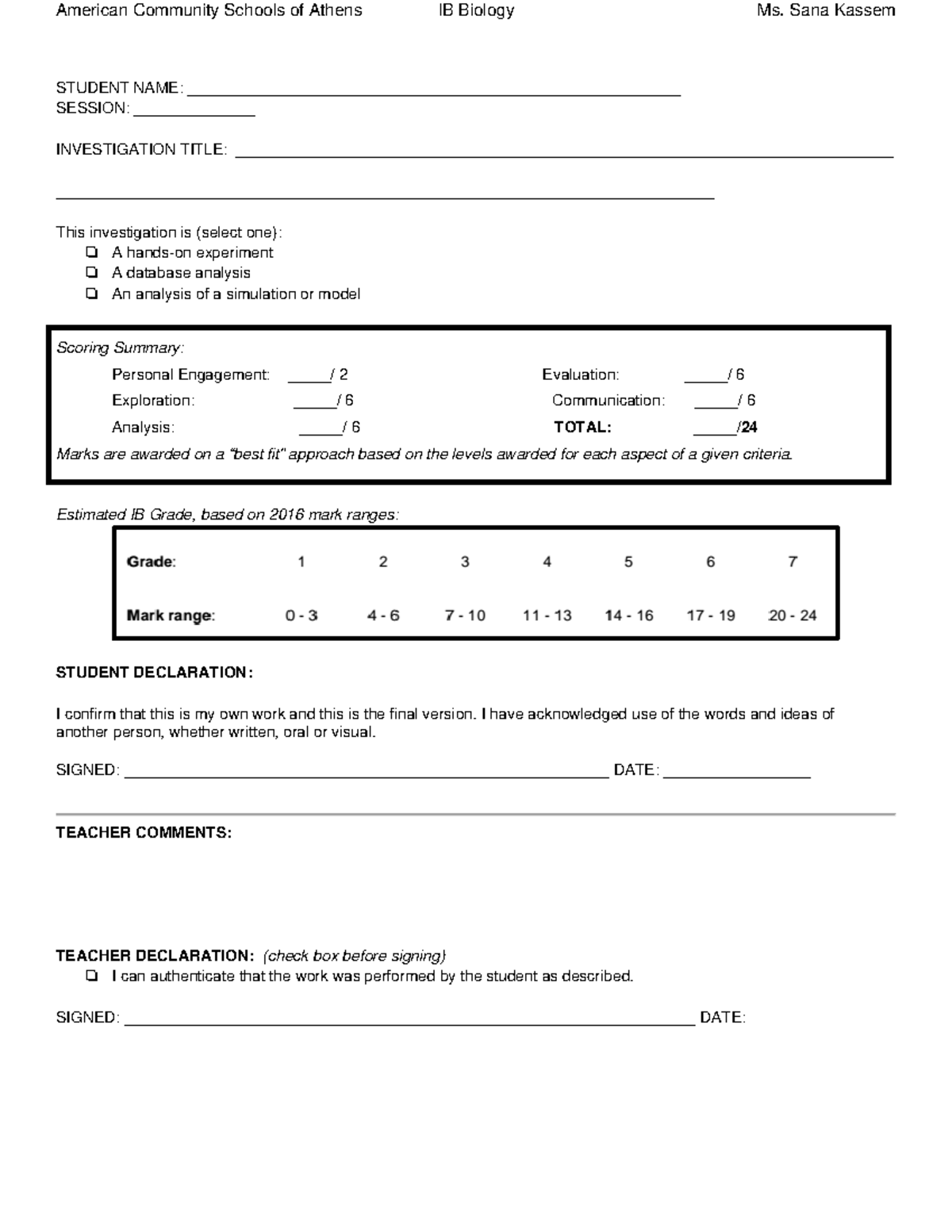 Internal Assessment Score Sheet STUDENT NAME Studocu