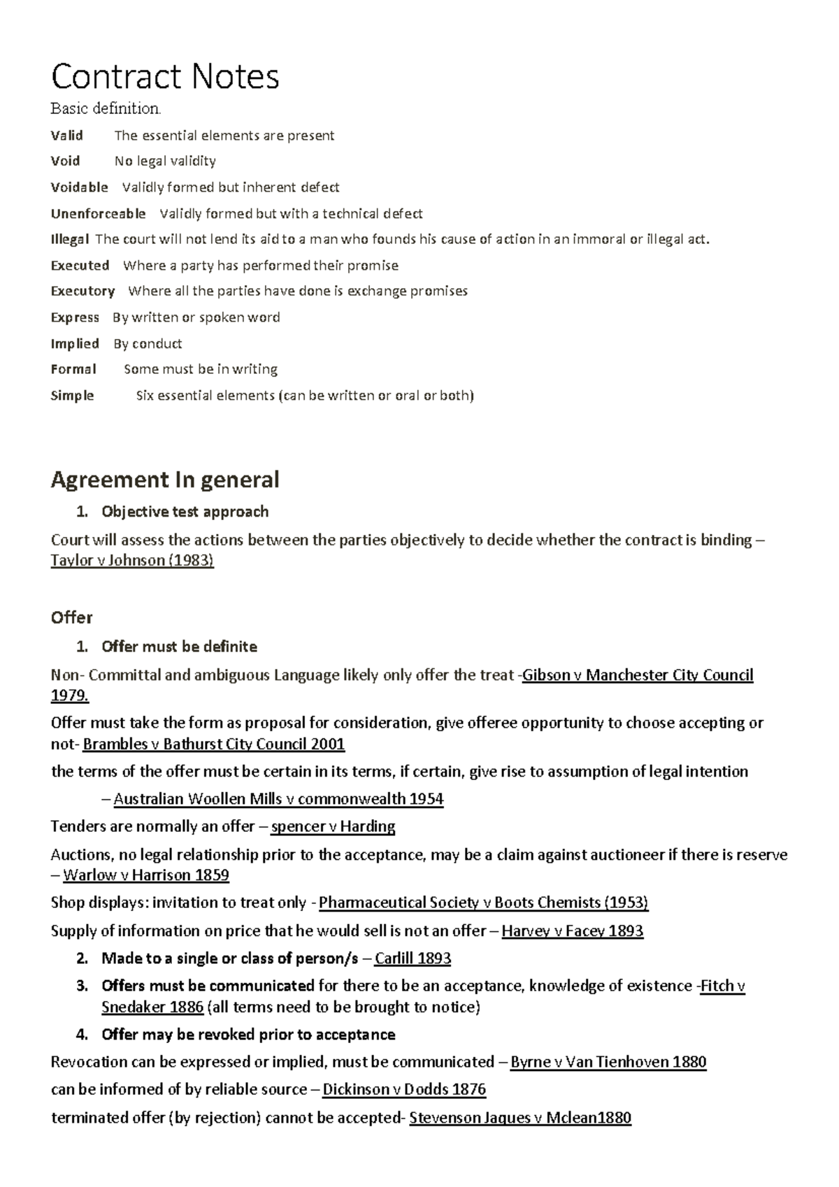 Contract Notes copy - Contract Notes Basic definition. Valid The ...