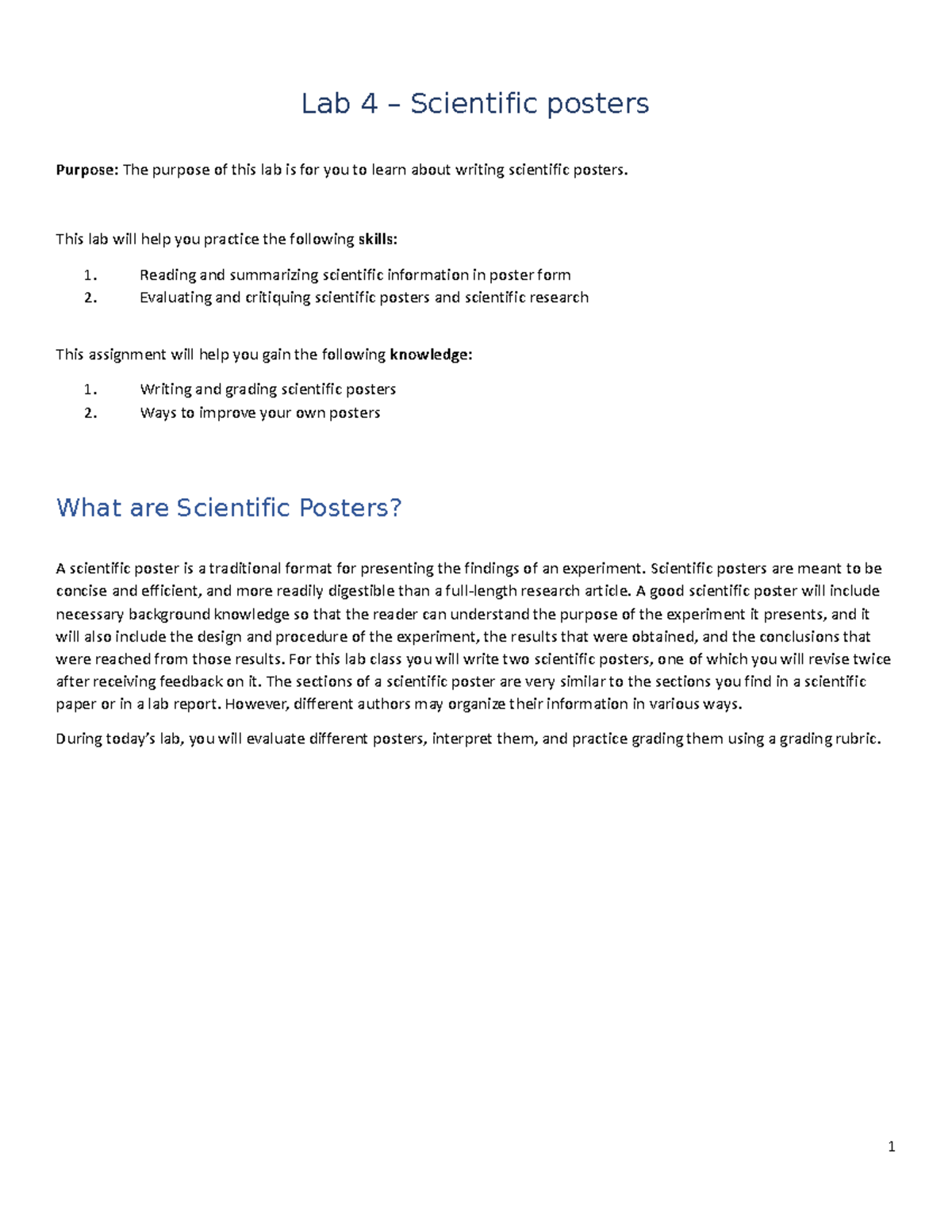 Lab 4 scientific poster - Lab 4 – Scientific posters Purpose: The ...