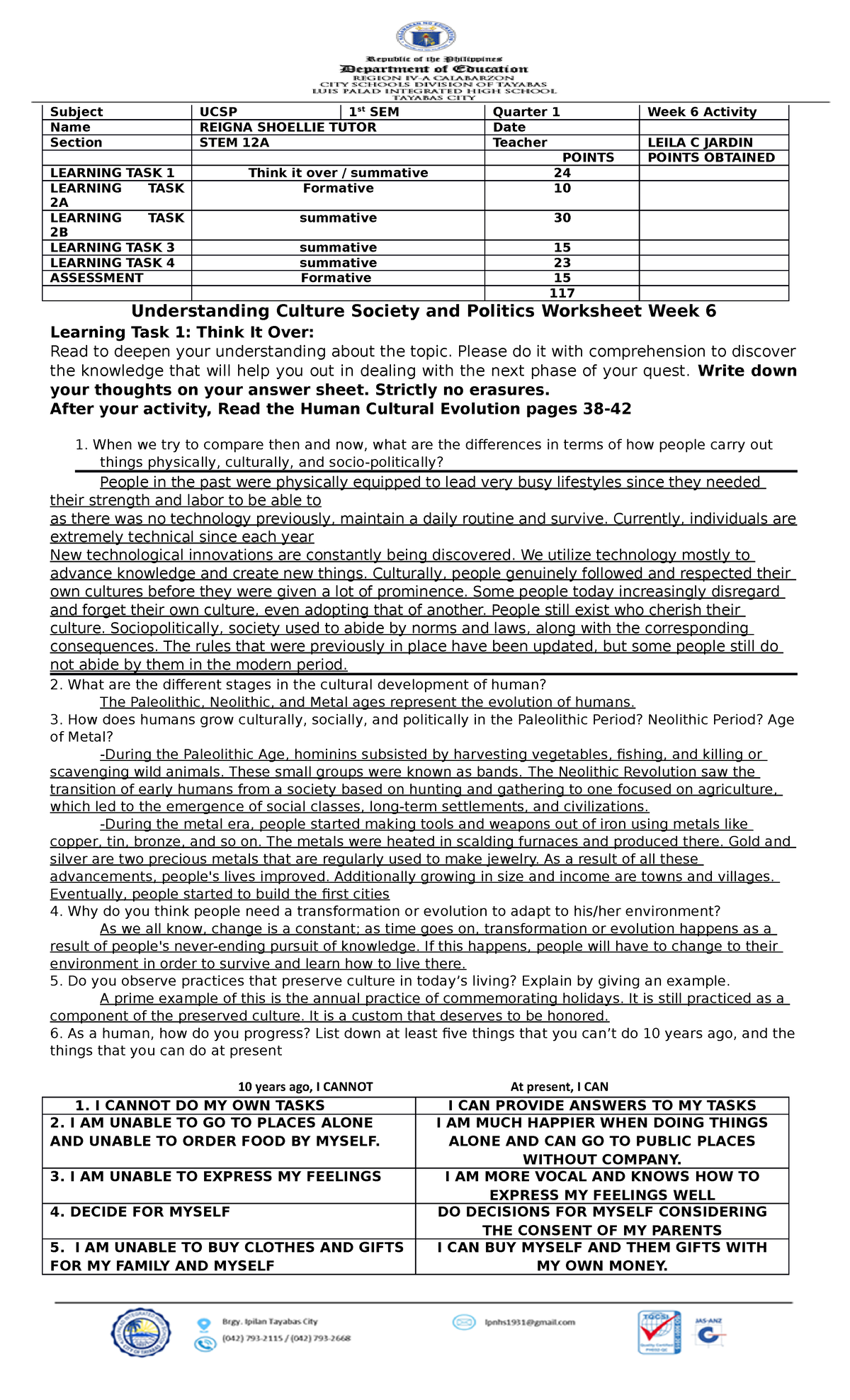 Reigna Tutor-QTR-1-UCSP- Worksheet-WEEK-6 - Subject UCSP 1 st SEM ...