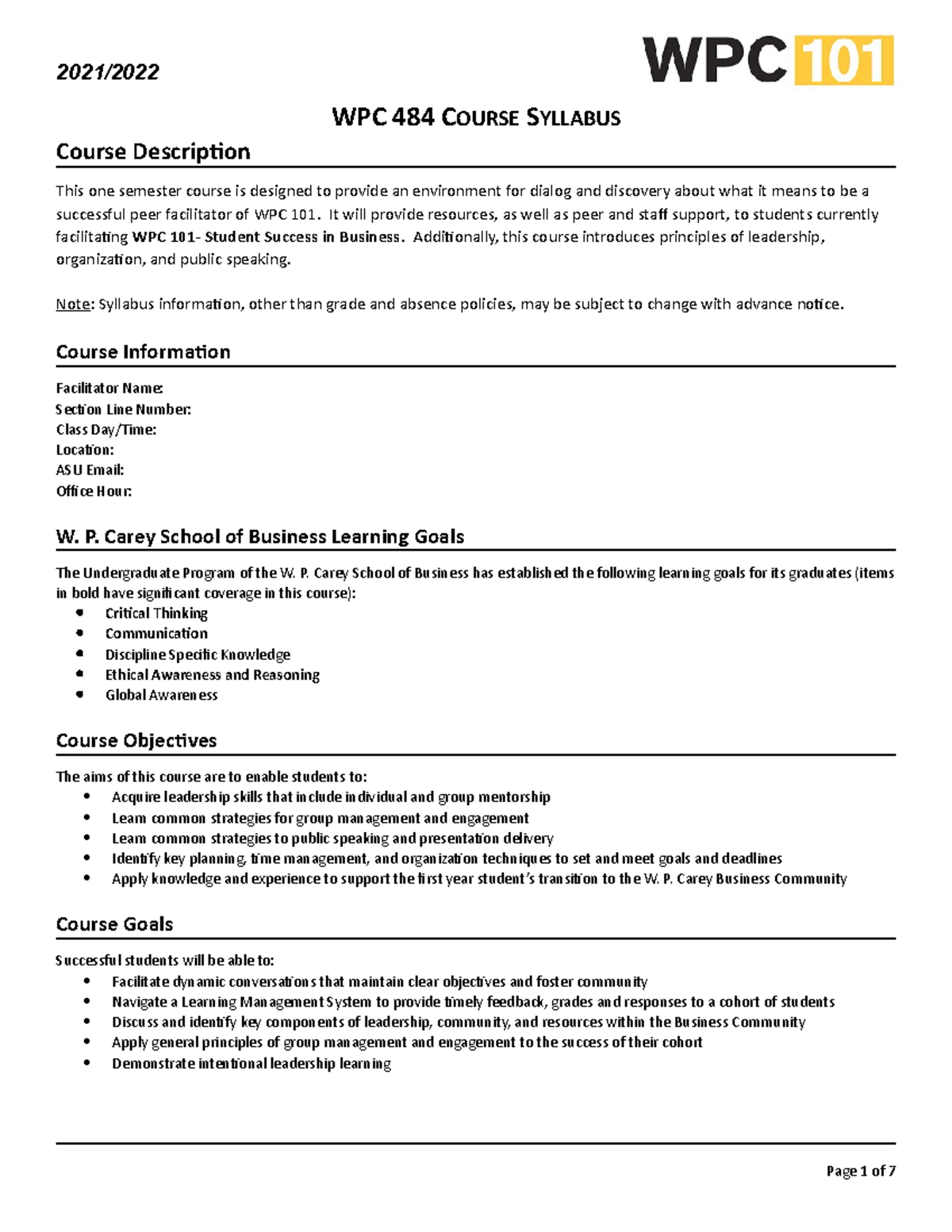 FA21 WPC 484 Course Syllabus - WPC 484 COURSE SYLLABUS Course ...
