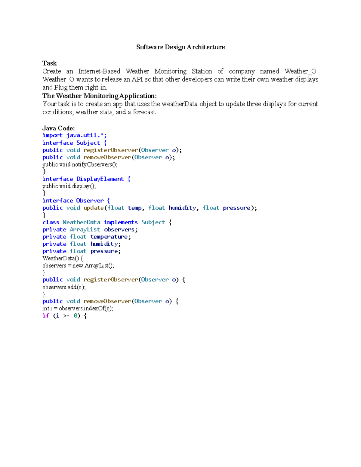 Software Design Architecture Task - Software Design Architecture Task ...