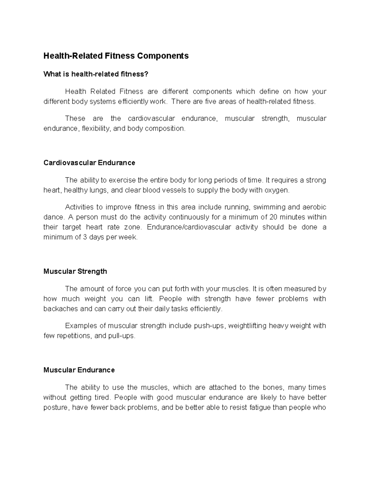 Health-Related Fitness Components - There are five areas of health ...