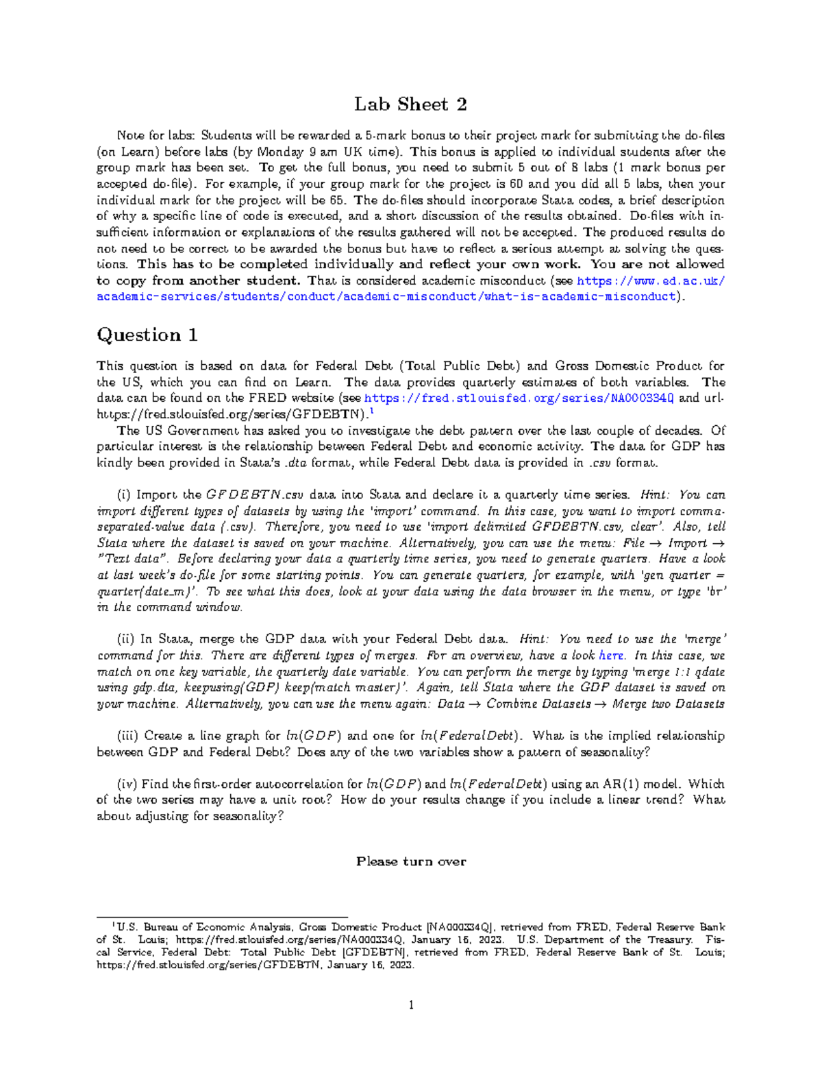 Lab 2 - Lab 2 - Lab Sheet 2 Note for labs: Students will be rewarded a 5-mark bonus to their ...