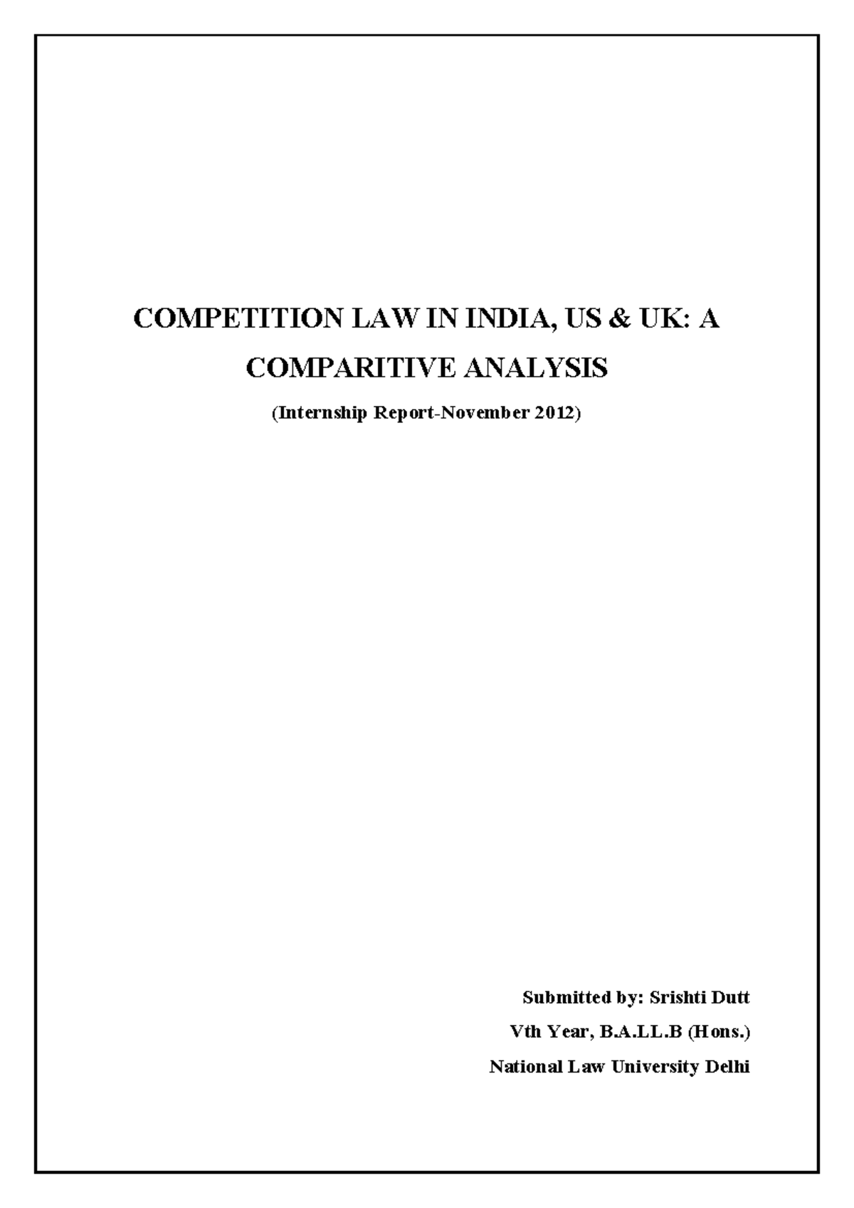 Competition Law in India US UK A Comparative Analysis - COMPETITION LAW ...