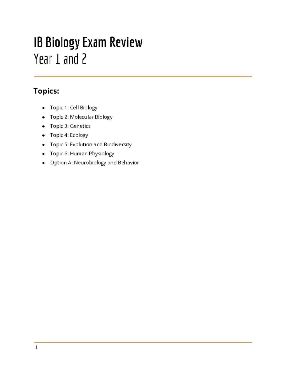IB Biology Exam Review - IB Biology Exam Review Year 1 and 2 Topics ...