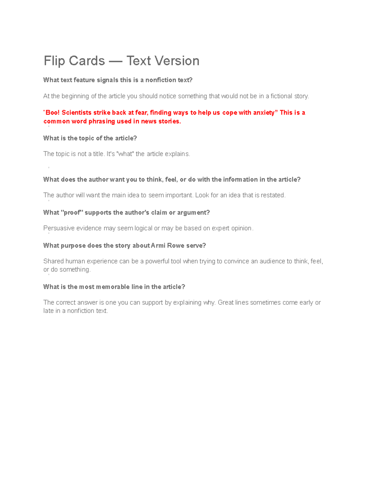 Flip Cards — Text Version - Flip Cards — Text Version What text feature ...