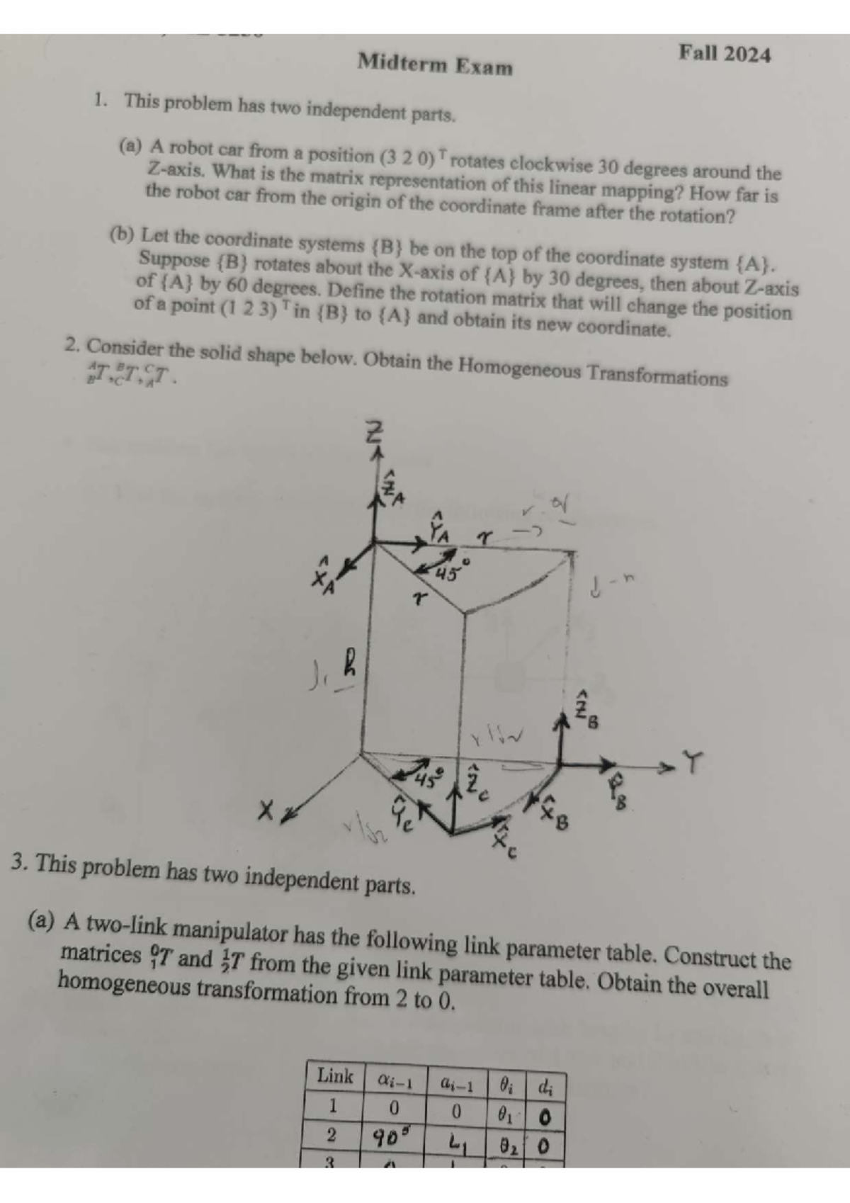 Midterm_Exam_Question - Fall 2024 Midterm Exam 1. This problem has two independent parts. (a) A ...