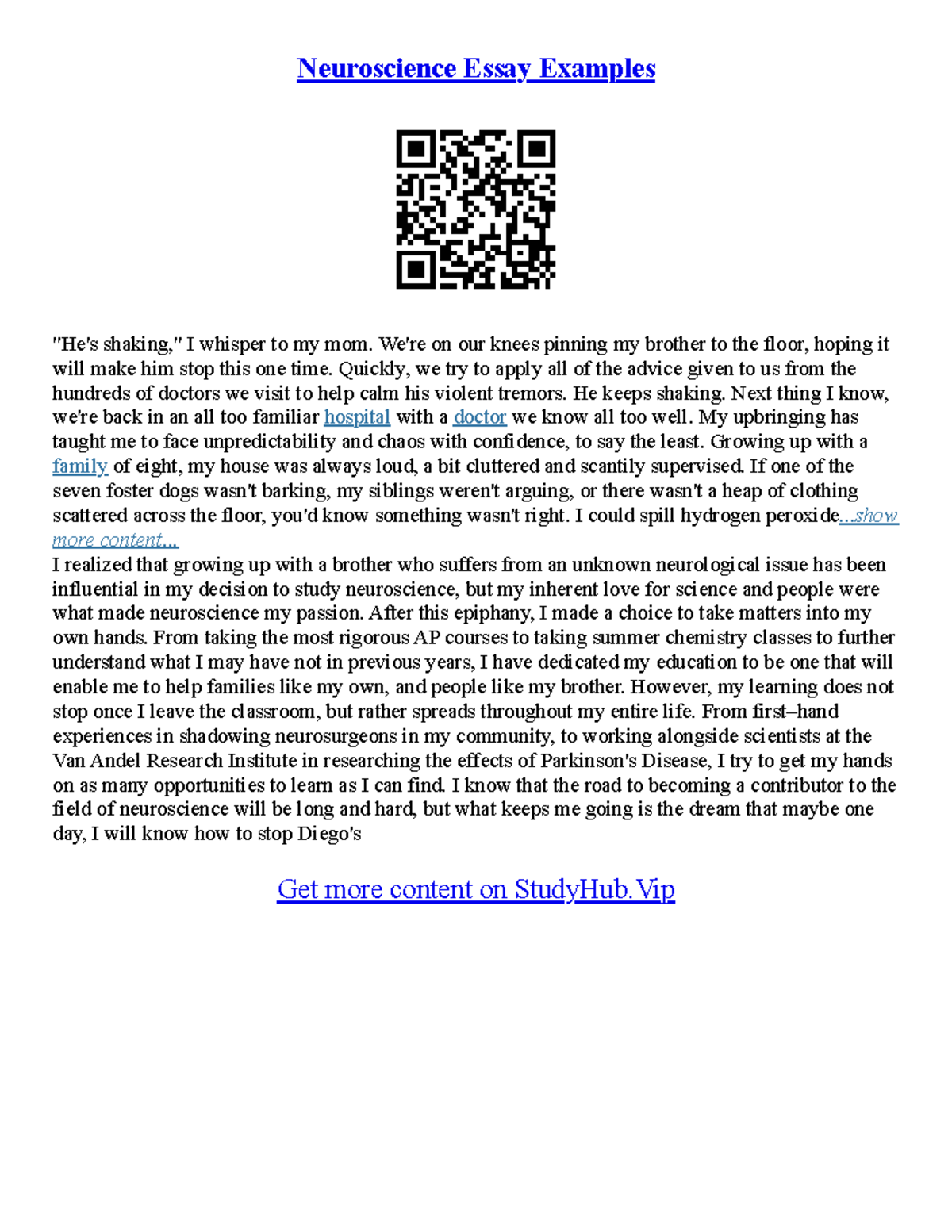 Harvard Application Essay Examples - Neuroscience Essay Examples "He's ...