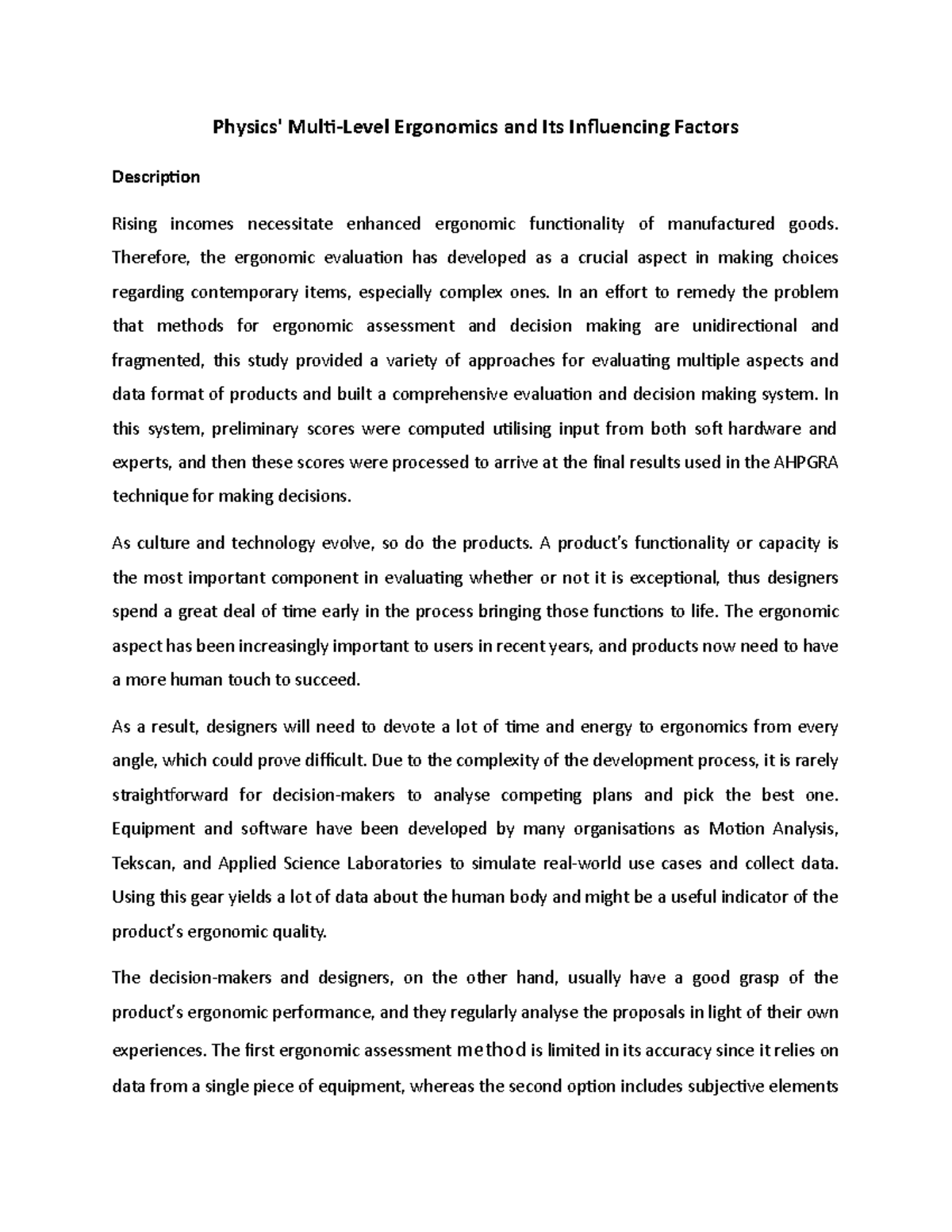 Physics Multi-Level Ergonomics and Its Influencing Factors - Physics' Multi-Level Ergonomics and ...