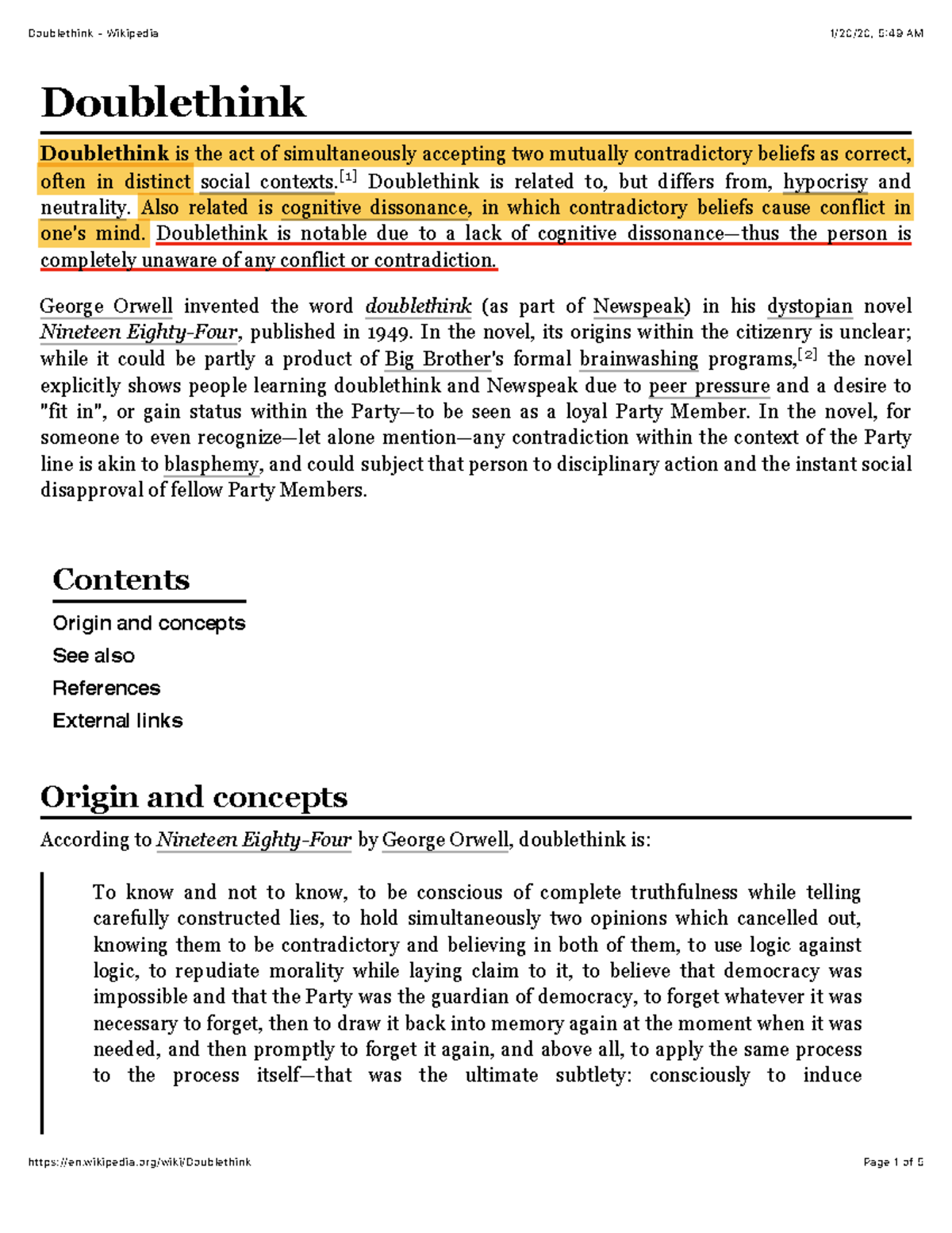 Doublethink - Wikipedia copy - Doublethink Doublethink is the act of ...