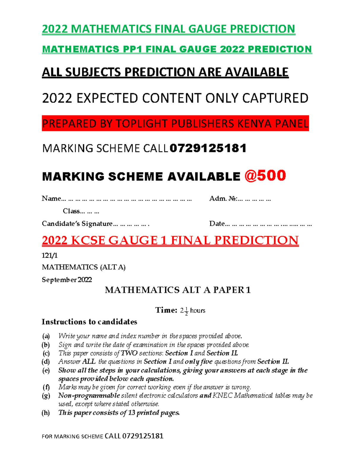 Mathematics PP1 Final Gauge 2022 Prediction - MATHEMATICS PP1 FINAL ...