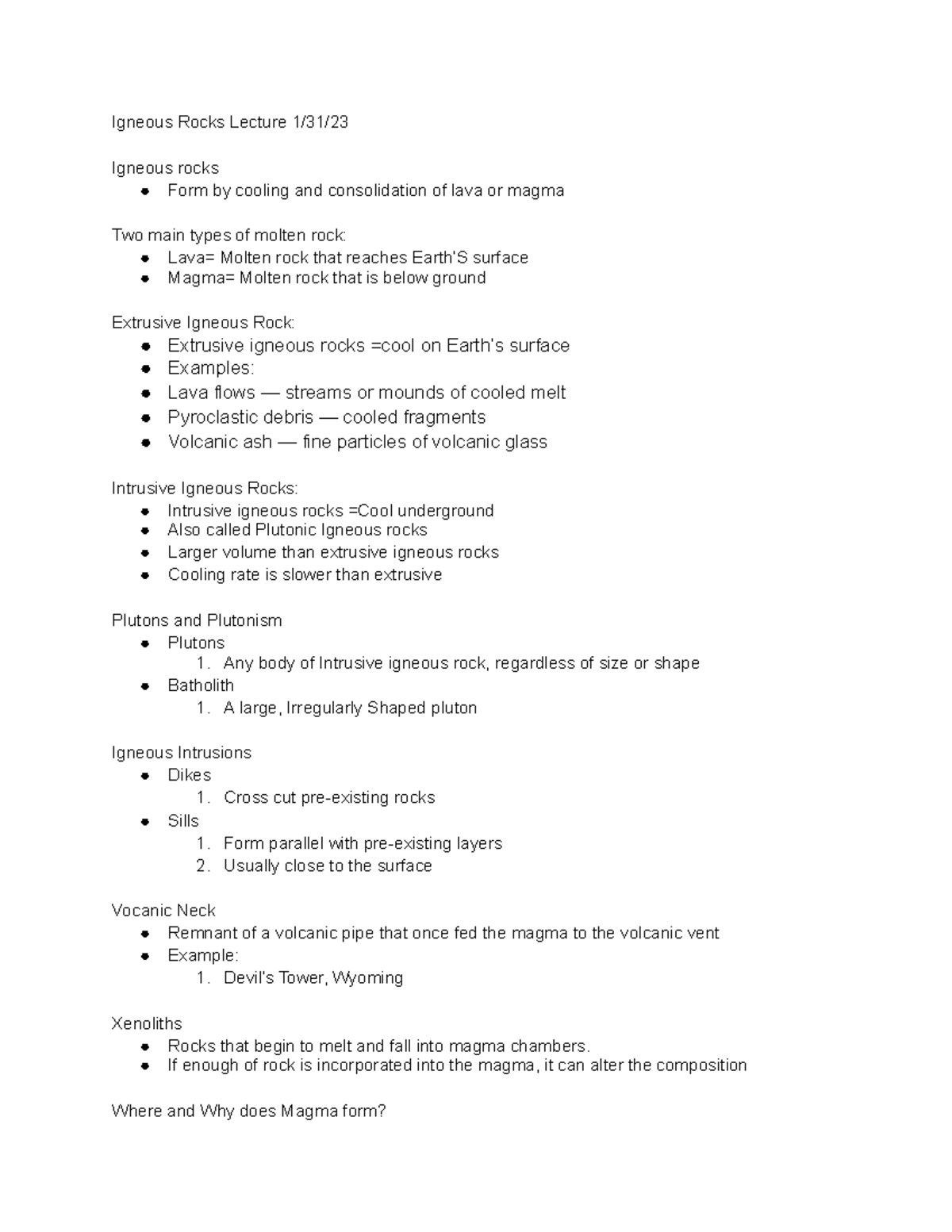 Igneous Rocks Lecture 1 31 23 - Igneous Rocks Lecture 1/31/ Igneous ...