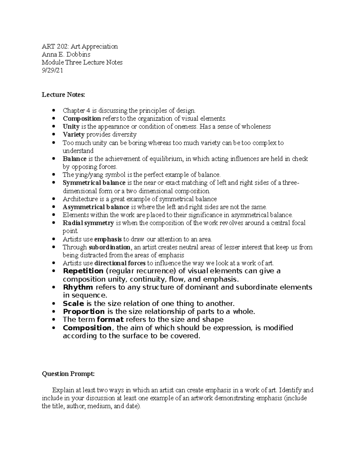 Module 3Lecture Notes - ART 202: Art Appreciation Anna E. Dobbins ...