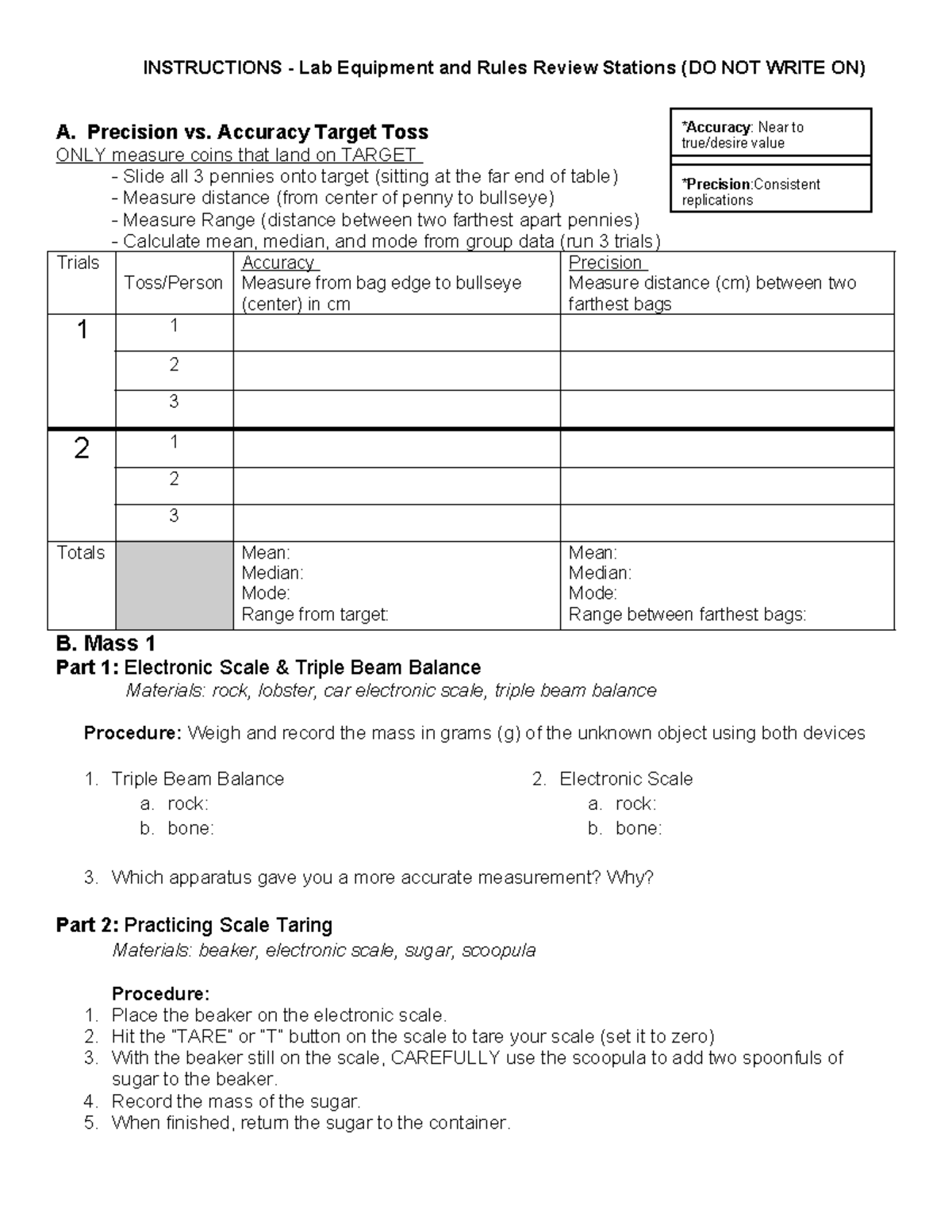 Beginning of Year Skills Lab - INSTRUCTIONS - Lab Equipment and Rules ...