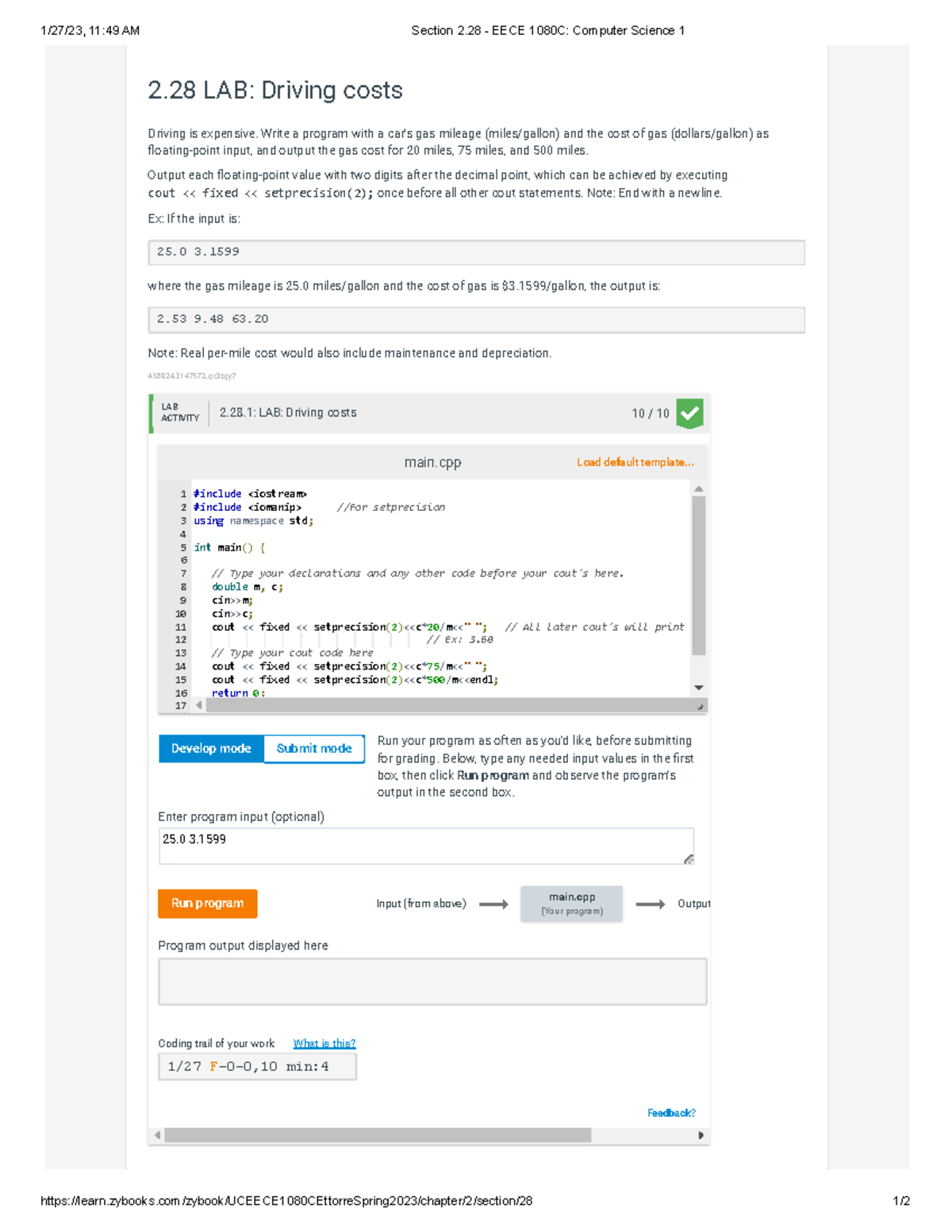 Section 2.28 - EECE 1080C Computer Science 1 - 1/27/23, 11:49 AM Section 2 - EECE 1080C ...
