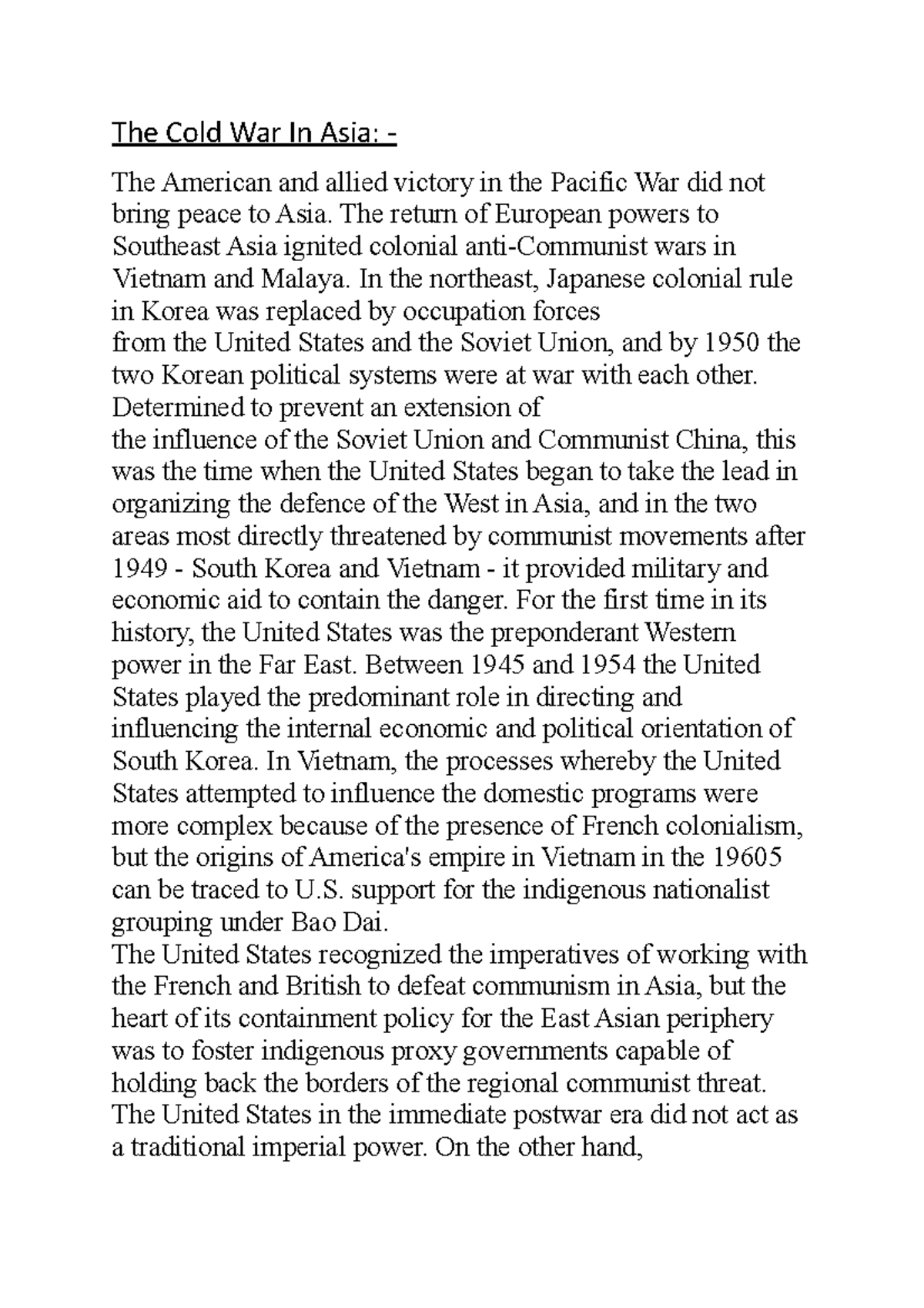 Cold War in Southeast Asia - The Cold War In Asia: - The American and ...