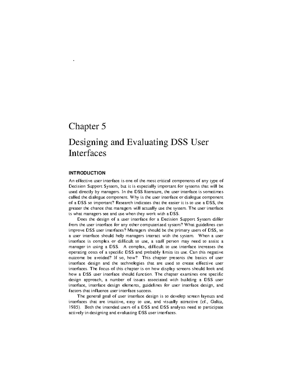 07 Chapter 5 Decision Support Systems - . Chapter 5 Designing and Evaluating DSS User Interfaces ...