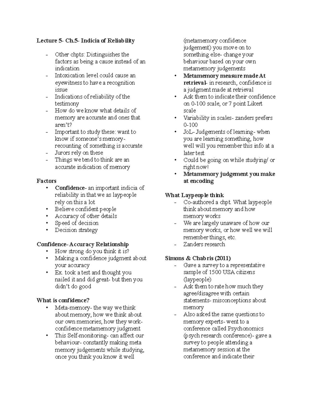 Lecture 5- Indicia of Reliability - Lecture 5- Ch- Indicia of ...