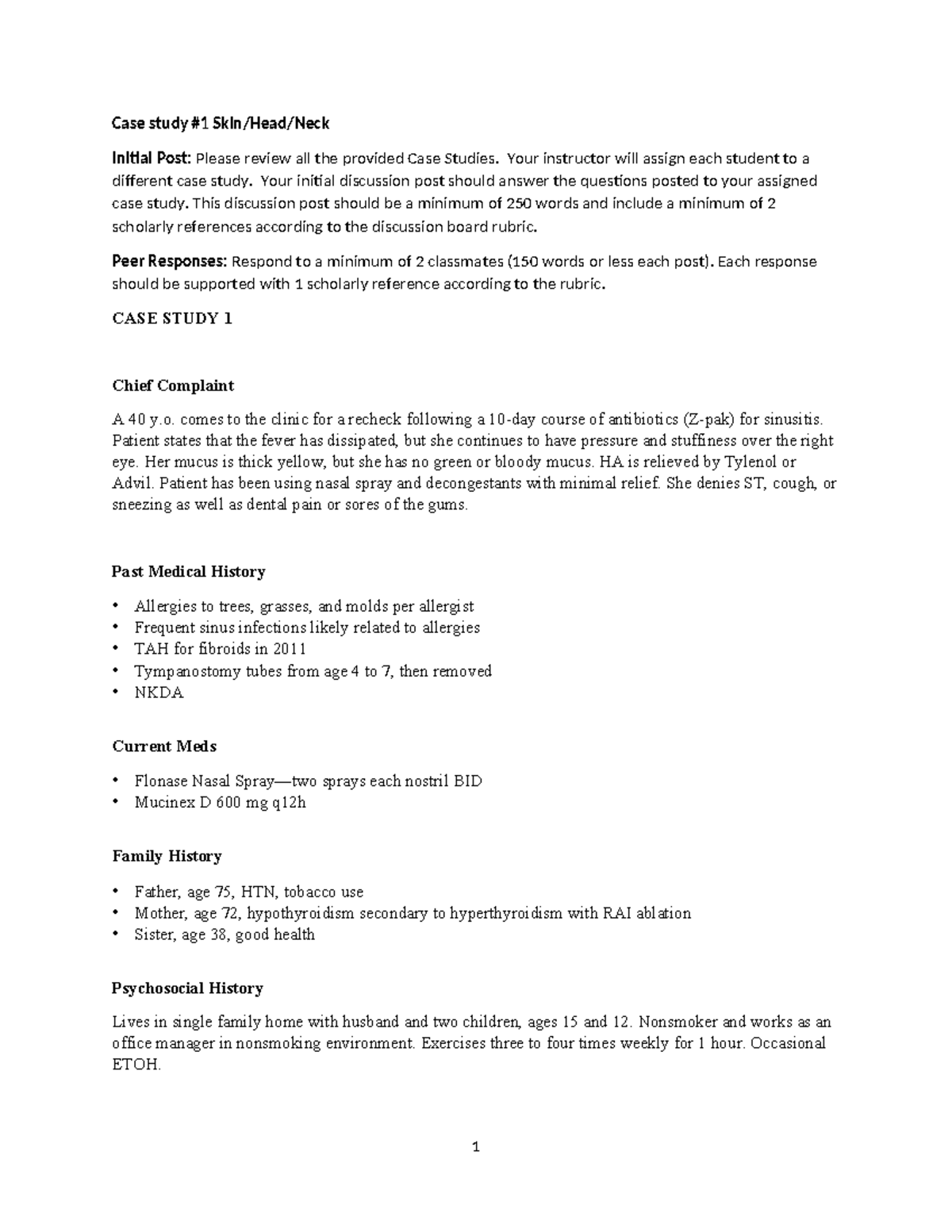 Case Study #1 - Case study #1 Skin/Head/Neck Initial Post: Please ...