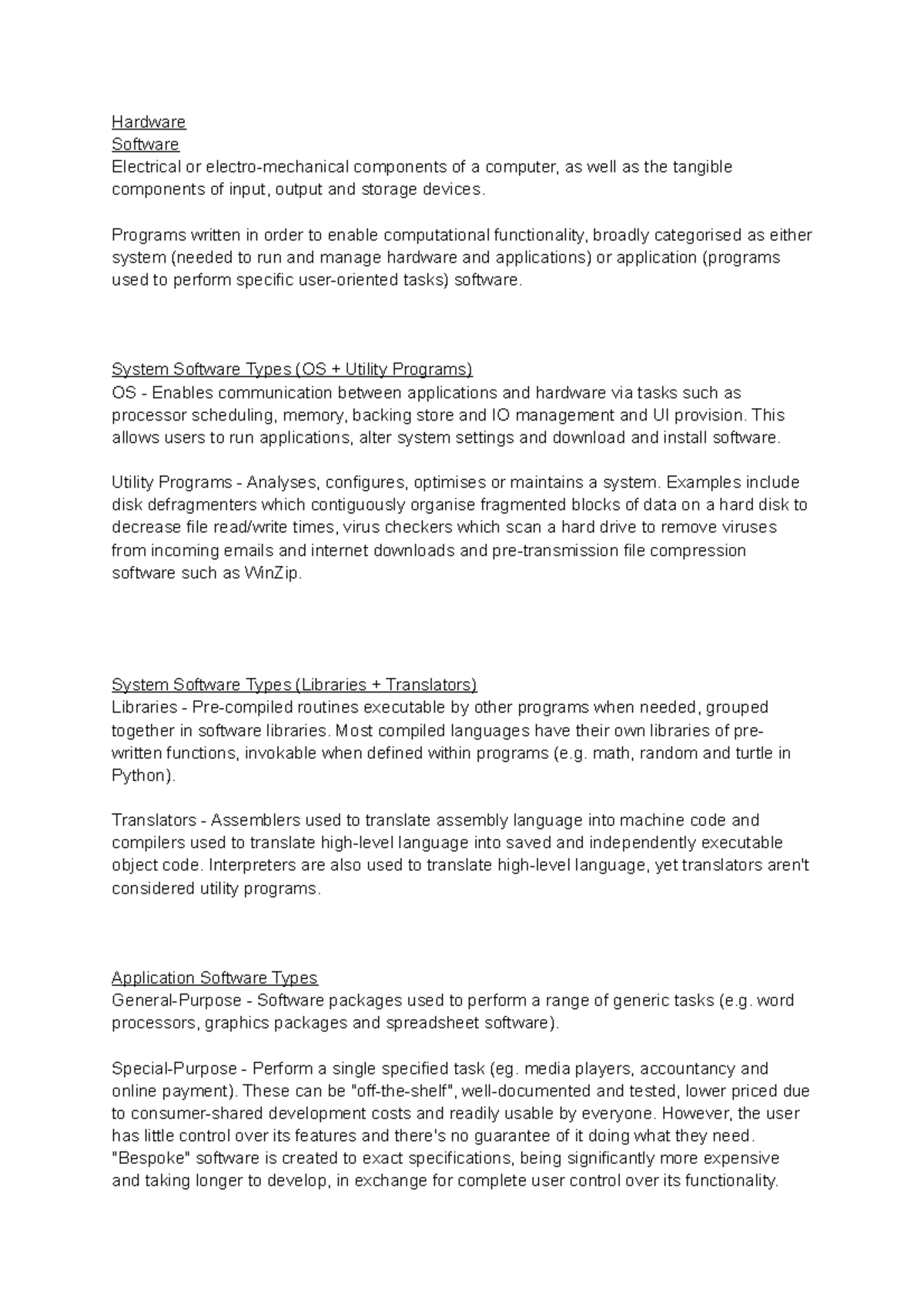 Section 4 - Hardware + Software Notes - Hardware Software Electrical or ...