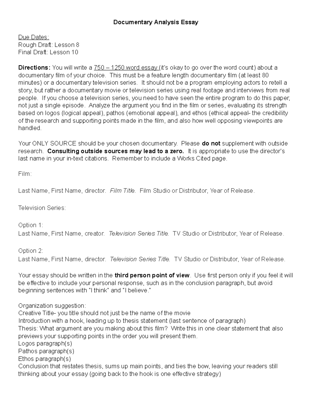 Documentary Analysis Connect - Documentary Analysis Essay Due Dates ...