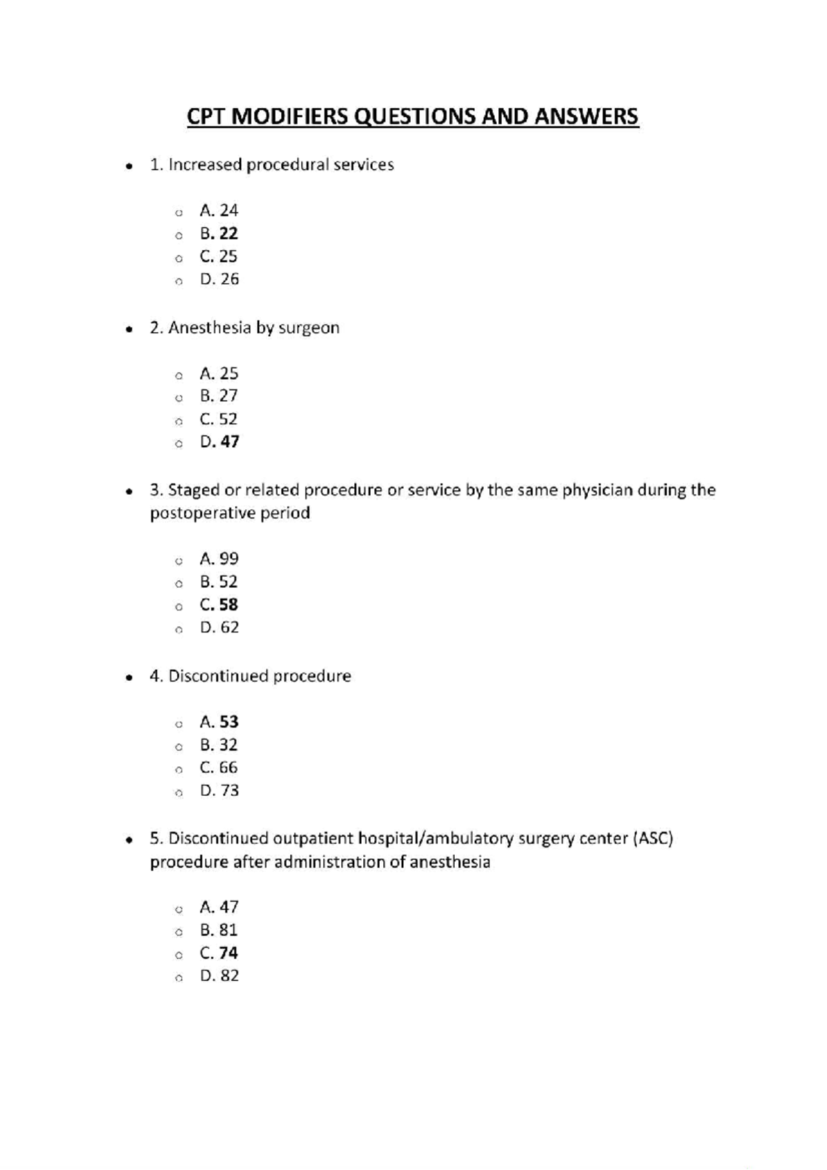 Cpt Modifier Questions Cpt Modifiers Questions And Answers 1