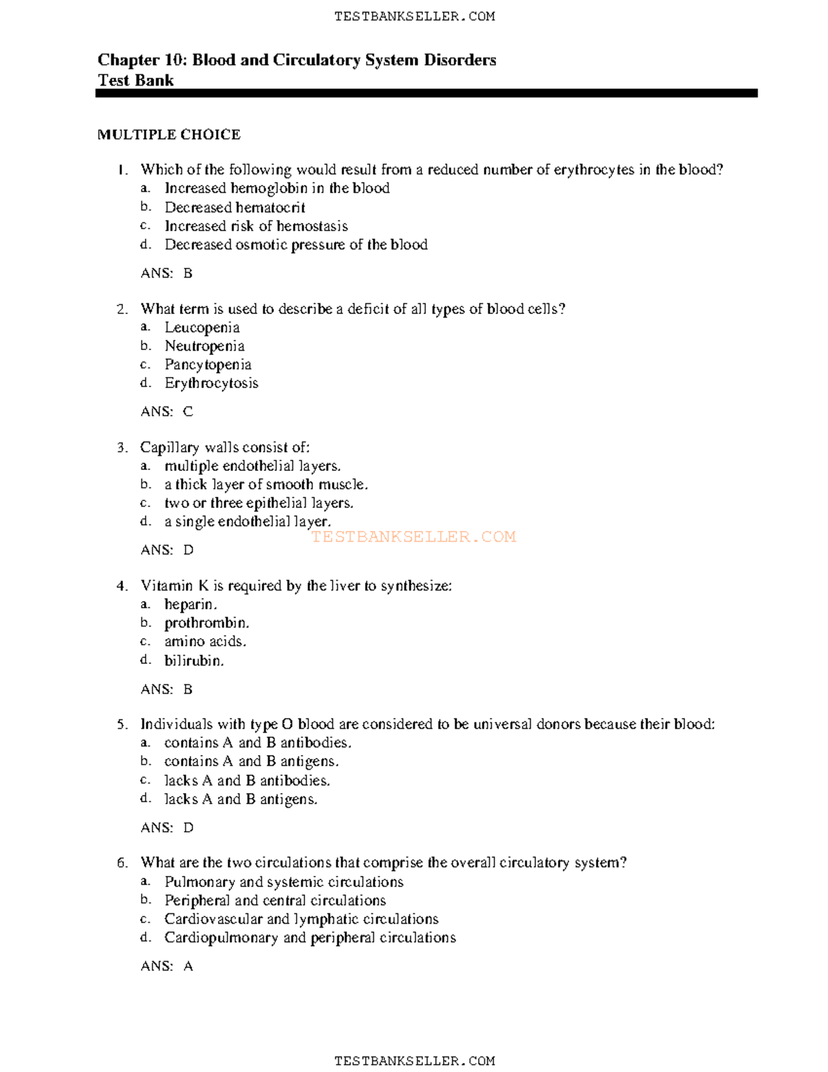 10 - med surg - TESTBANKSELLER Chapter 10: Blood and Circulatory System ...
