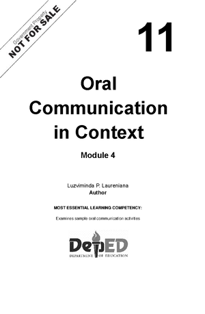 English Oral Communication Week 5 - 11 Oral 1 Communication in Context ...