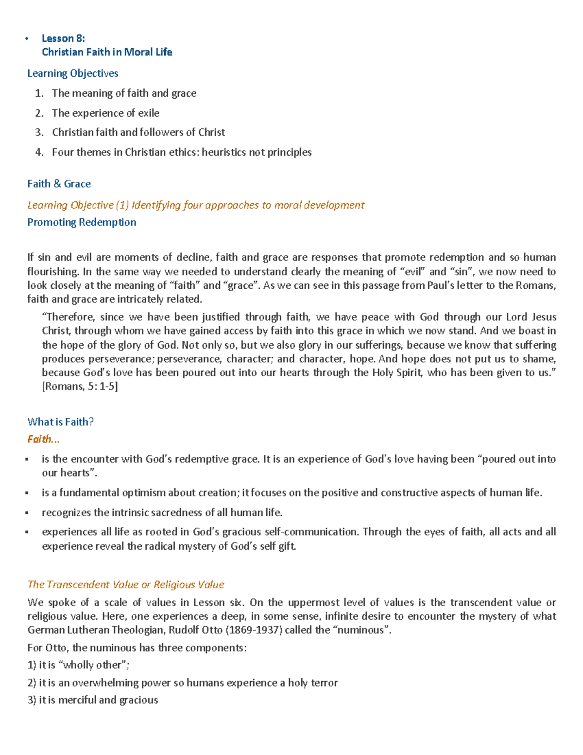 Theology 206 Review Guide- Lesson 8 - Lesson 8: Christian Faith in ...