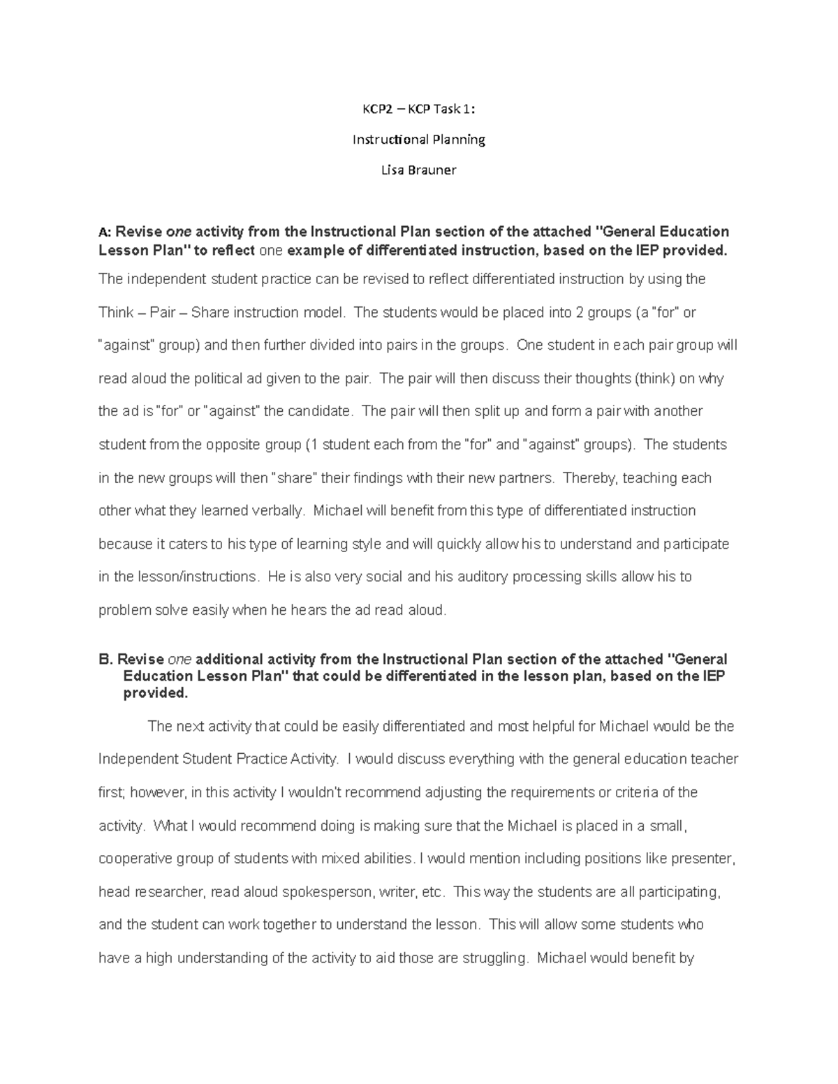 KCP2 - KCP Task 1 Lisa Brauner Second Attempt - KCP2 – KCP Task 1 ...