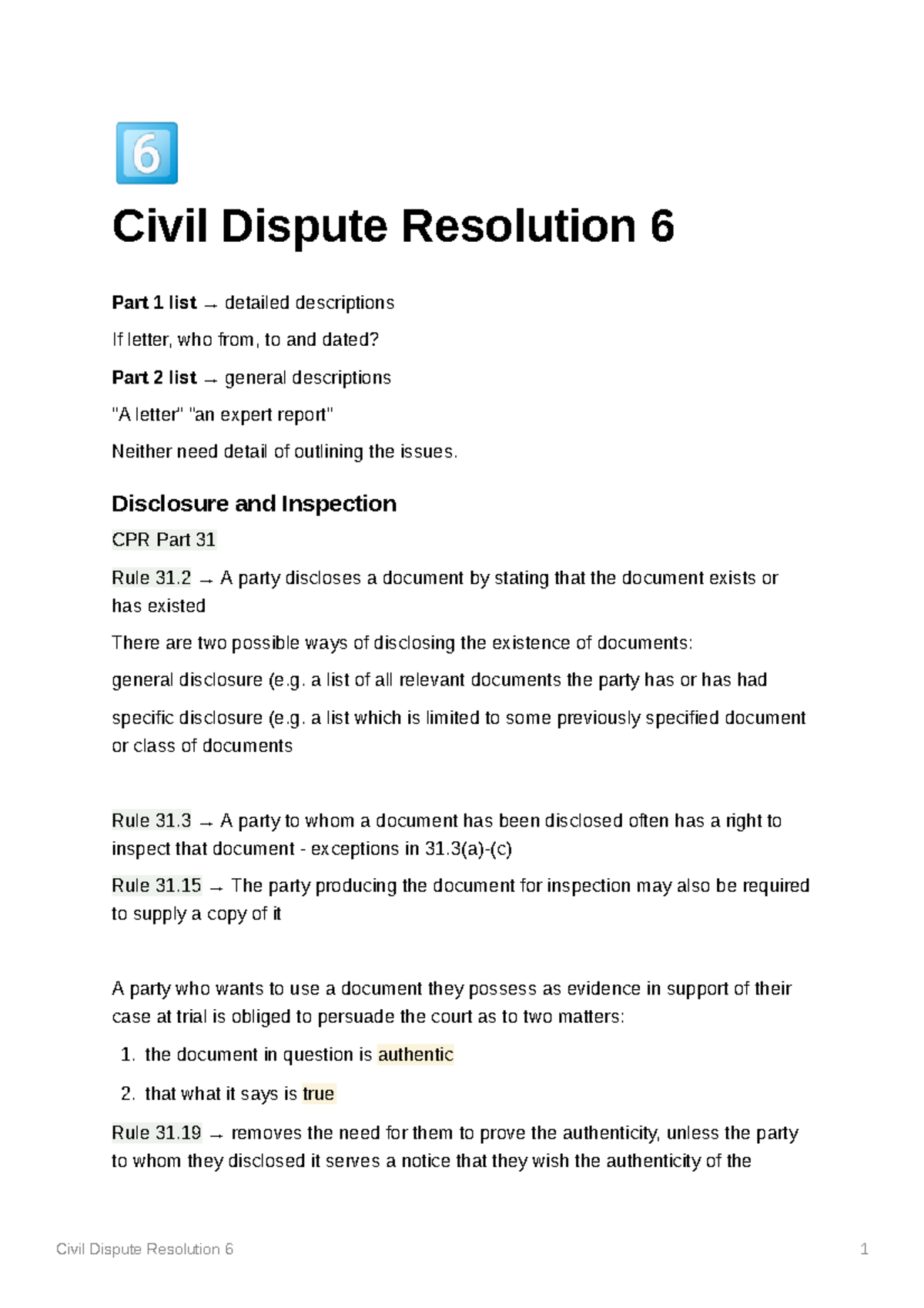 CDR 6 Disclosure Case Study - 󾠳 Civil Dispute Resolution 6 Part 1 list ...