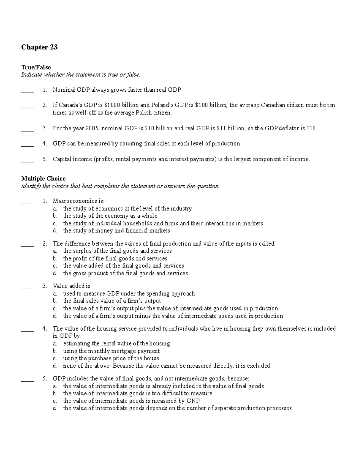 MCQs - Chapters 23-24 - MCQ PE - Chapter 23 True/False Indicate whether the statement is true or ...