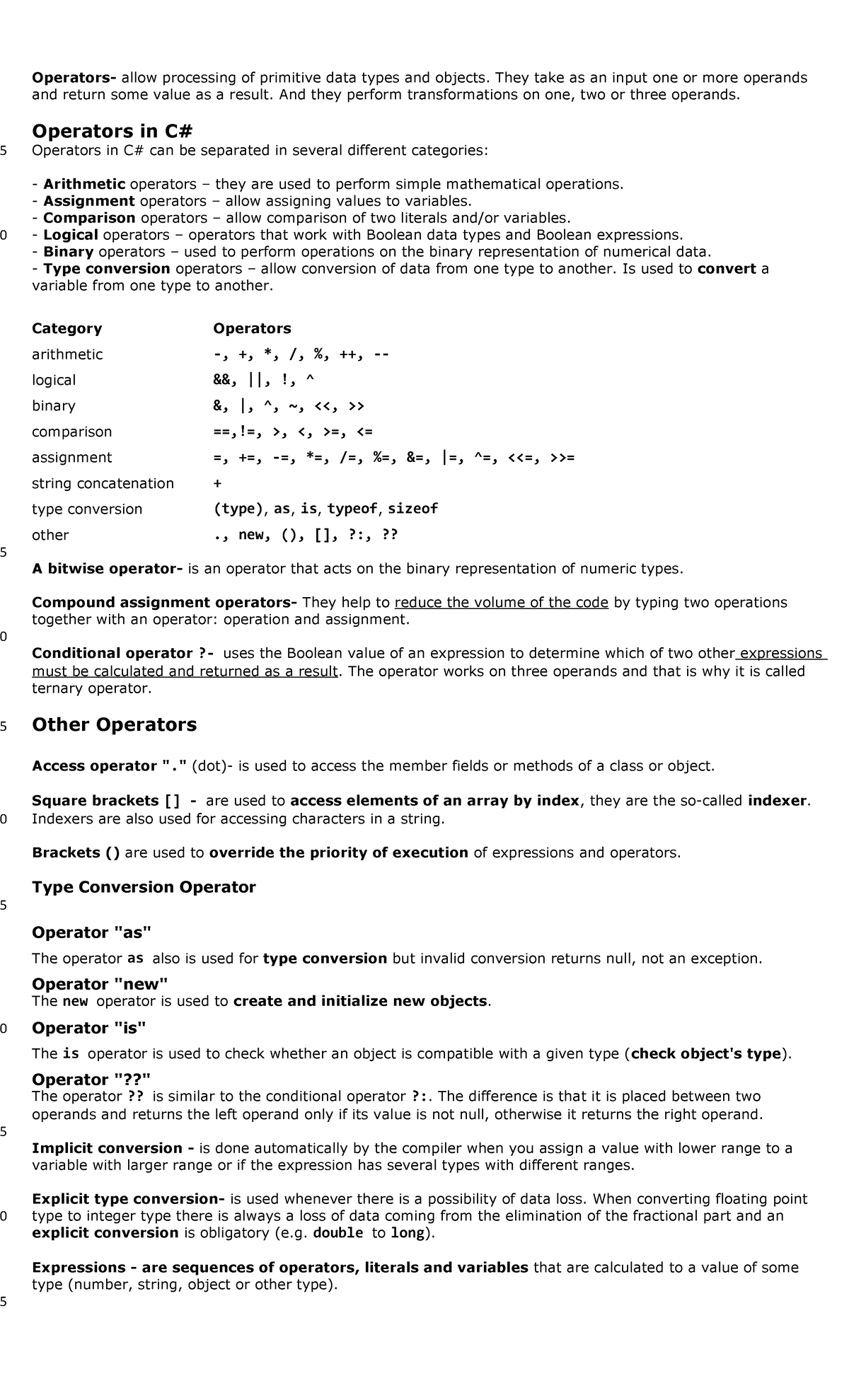Computer Prog Midterm Reviewer Operators Allow Processing Of Primitive Data Types And