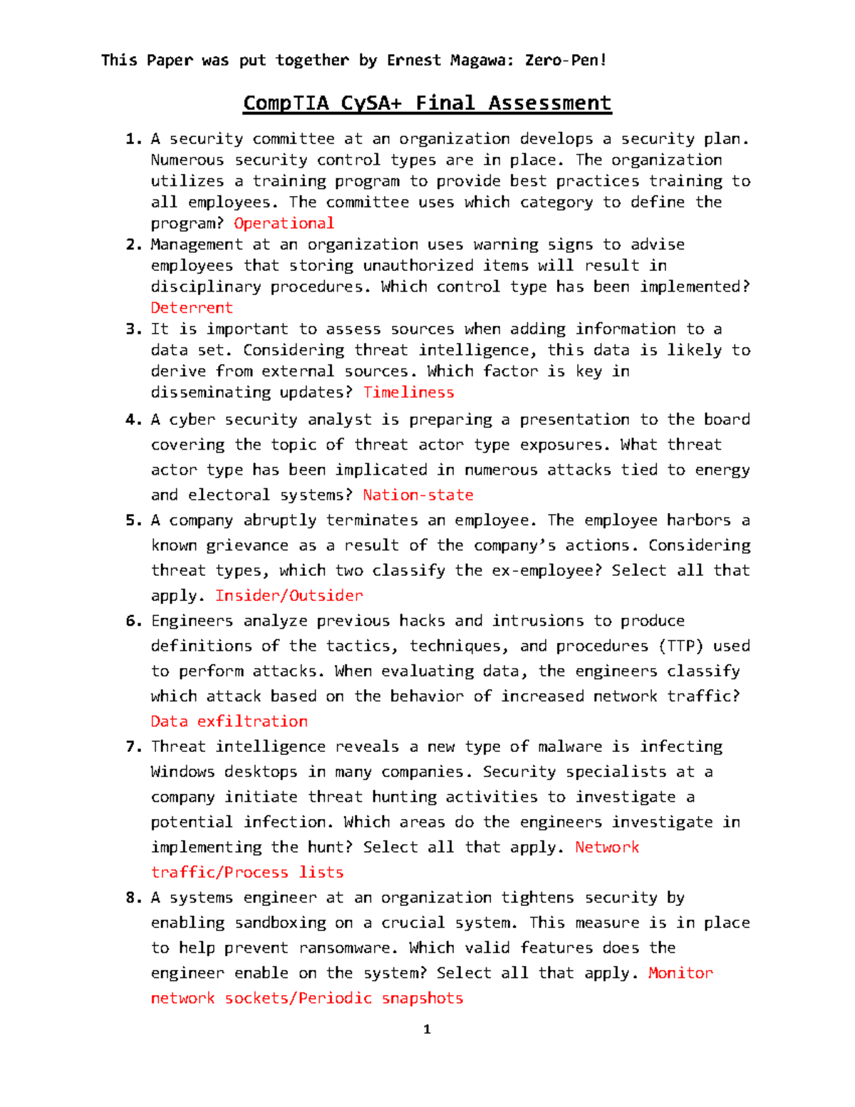 Comp TIA Cy SA+ Final Assement - CompTIA CySA+ Final Assessment A ...