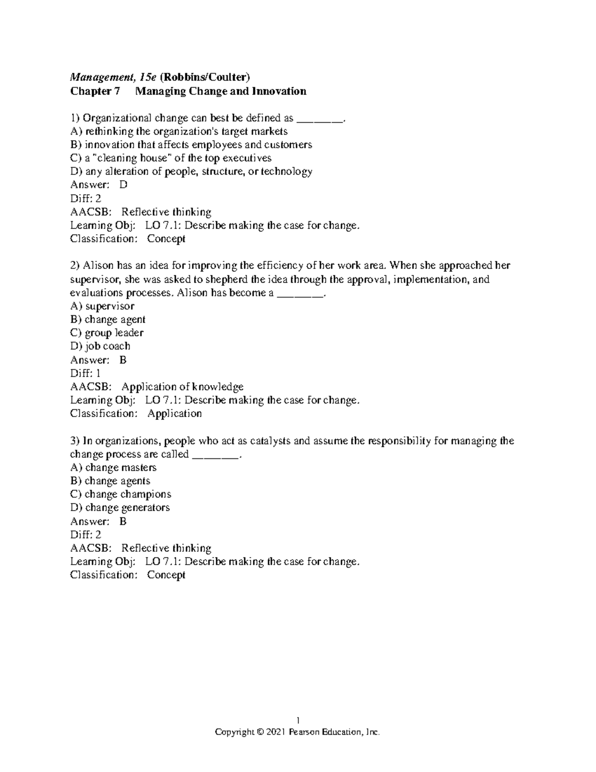 Test Bank for Management Global Edition by Robbins 15th Edition Chapter ...