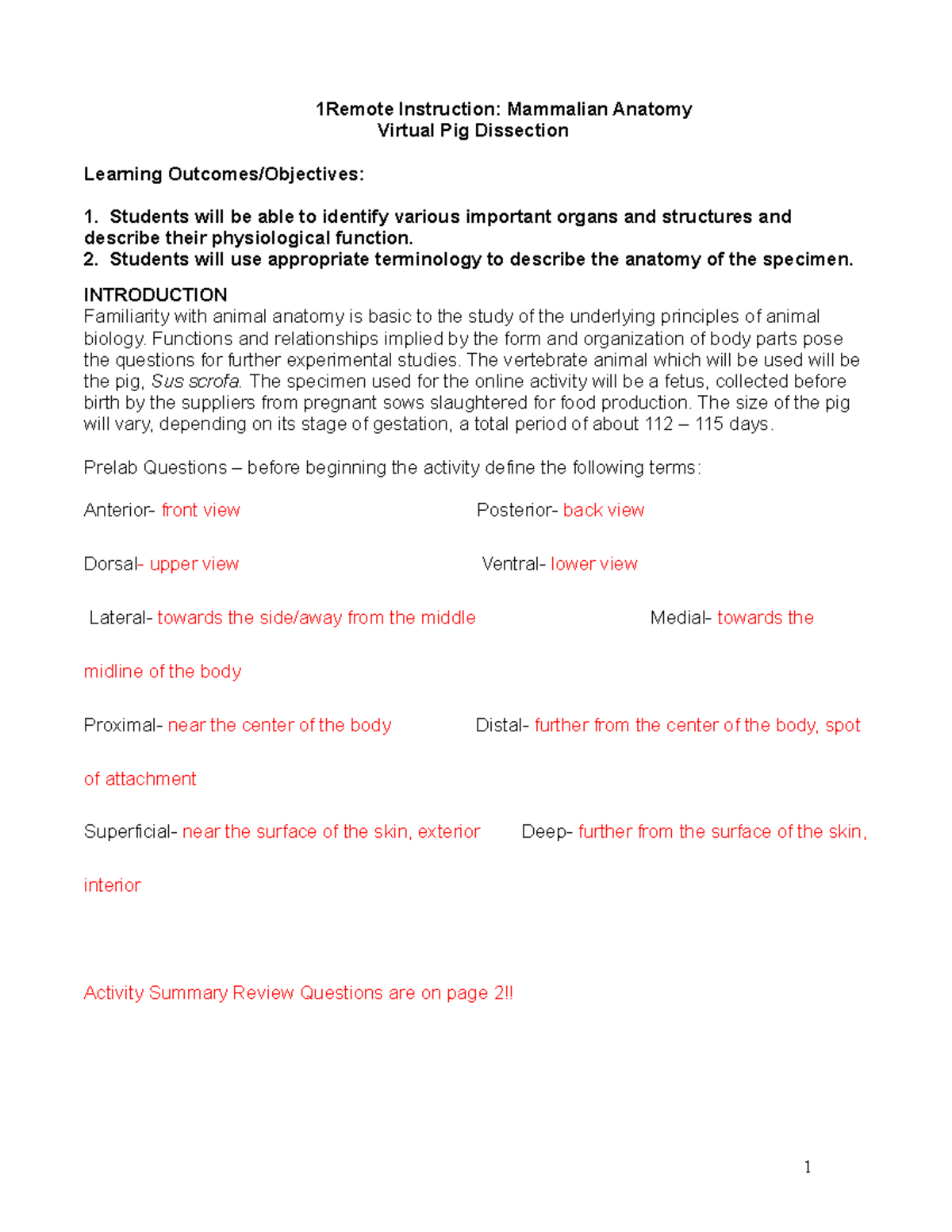 Virtual pig dissection - 1Remote Instruction: Mammalian Anatomy Virtual ...