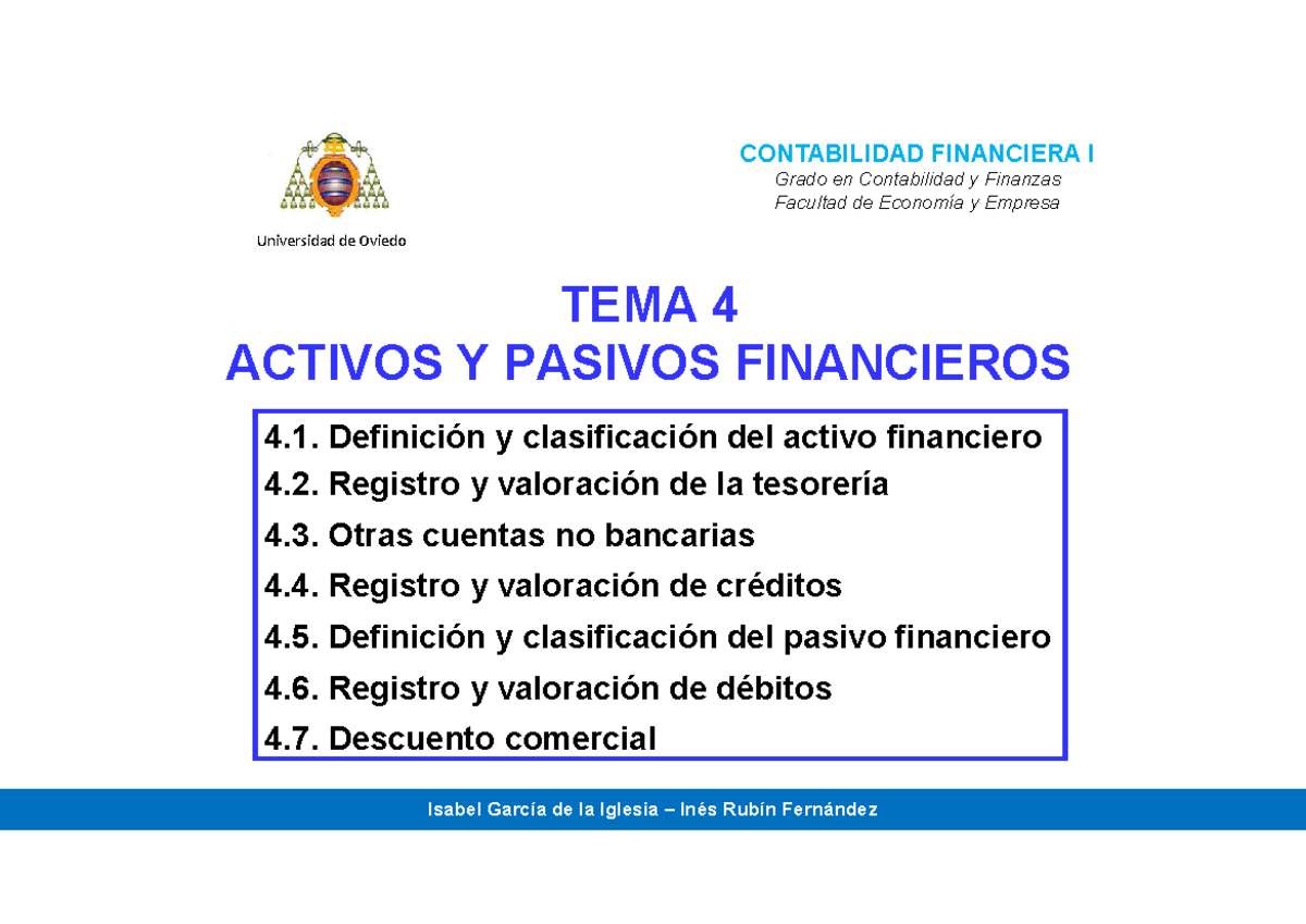 Tema 4 Activos y Pasivos Financieros - 4. Definición y clasificación ...