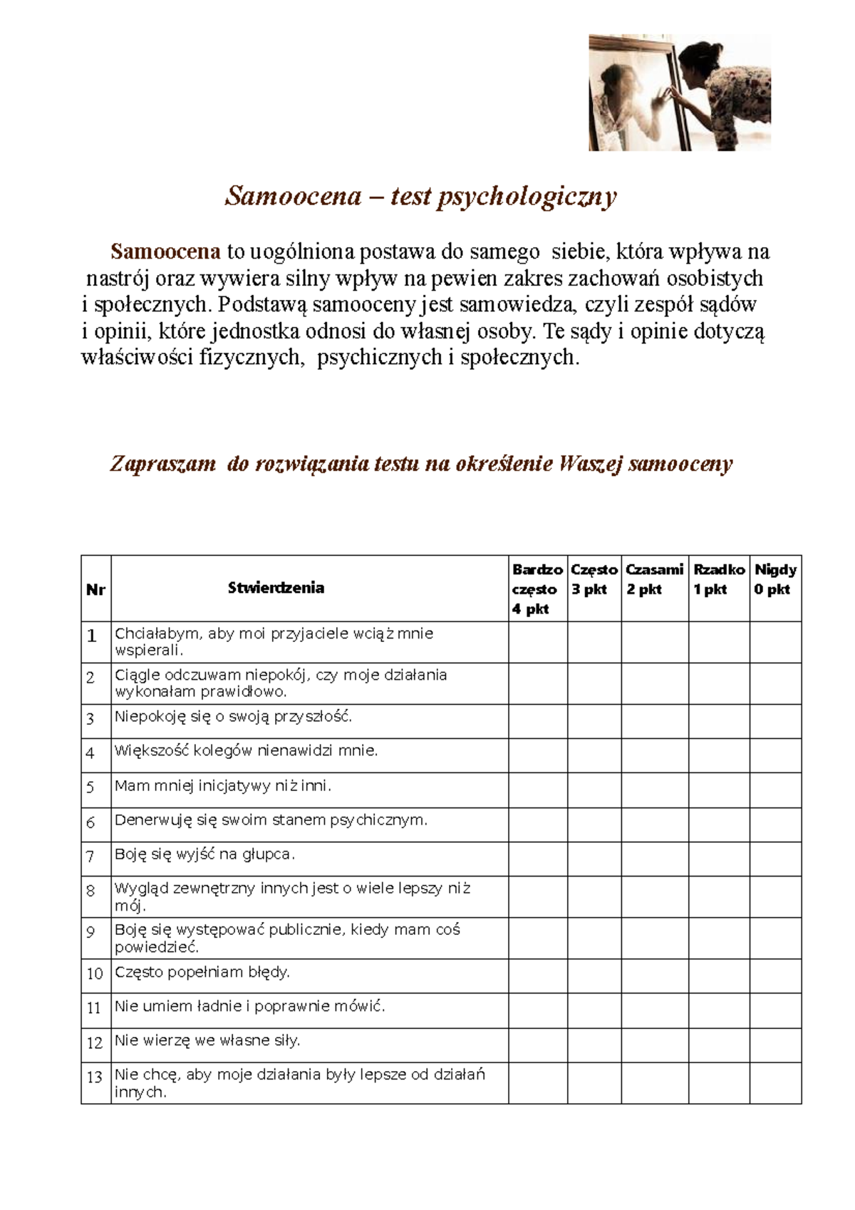 samoocena-test-psych - Samoocena – test psychologiczny Samoocena to ...