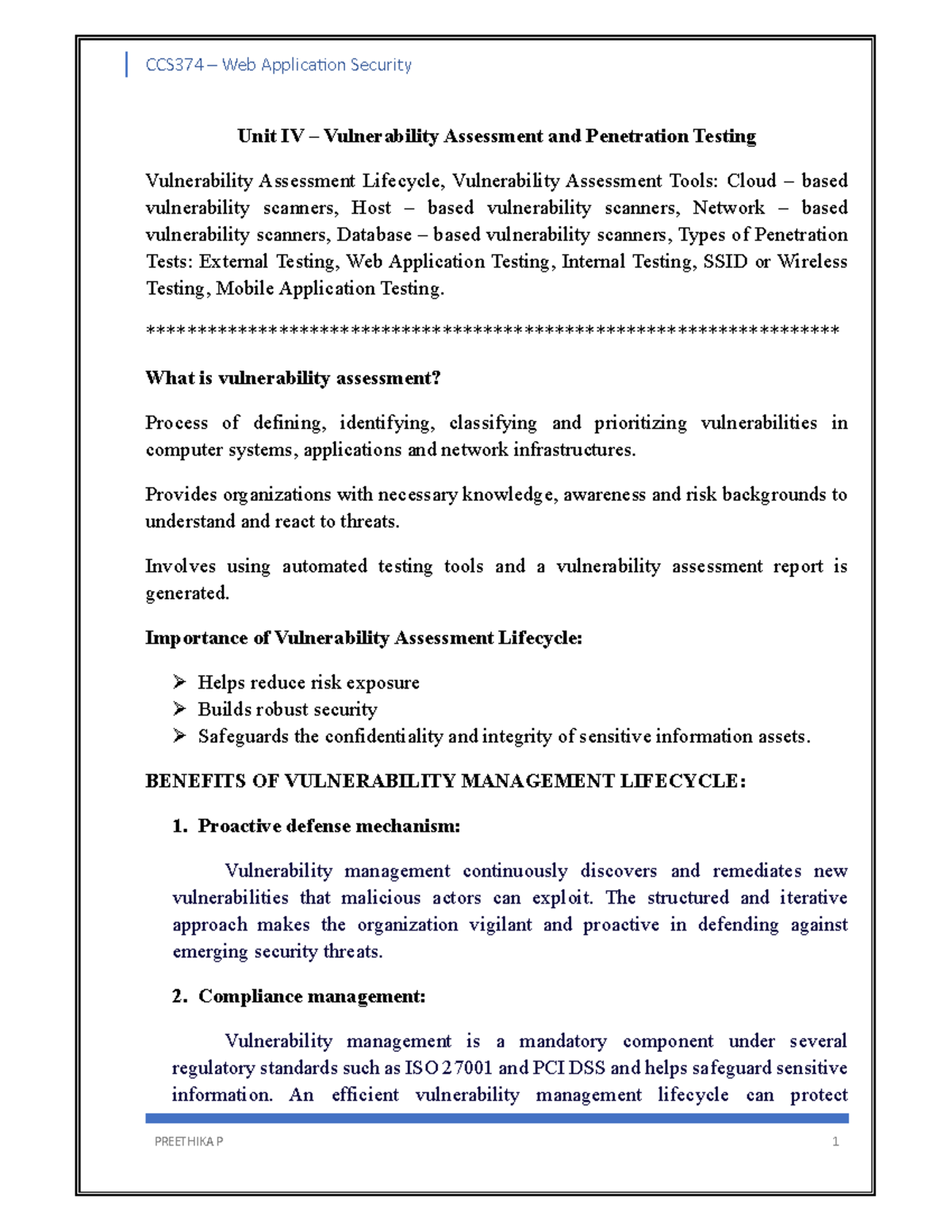 Unit 4 - Vulnerability Assessment and Penetration - Unit IV – Vulnerability Assessment and - Studocu