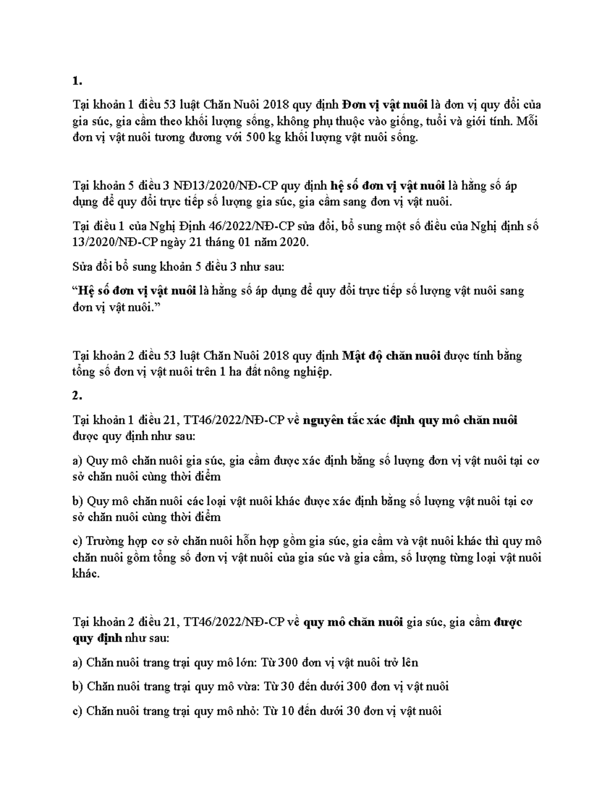 Luat thu y - ve luat thu y do - 1. Tại khoản 1 điều 53 luật Chăn Nuôi 2018 quy định Đơn vị vật ...