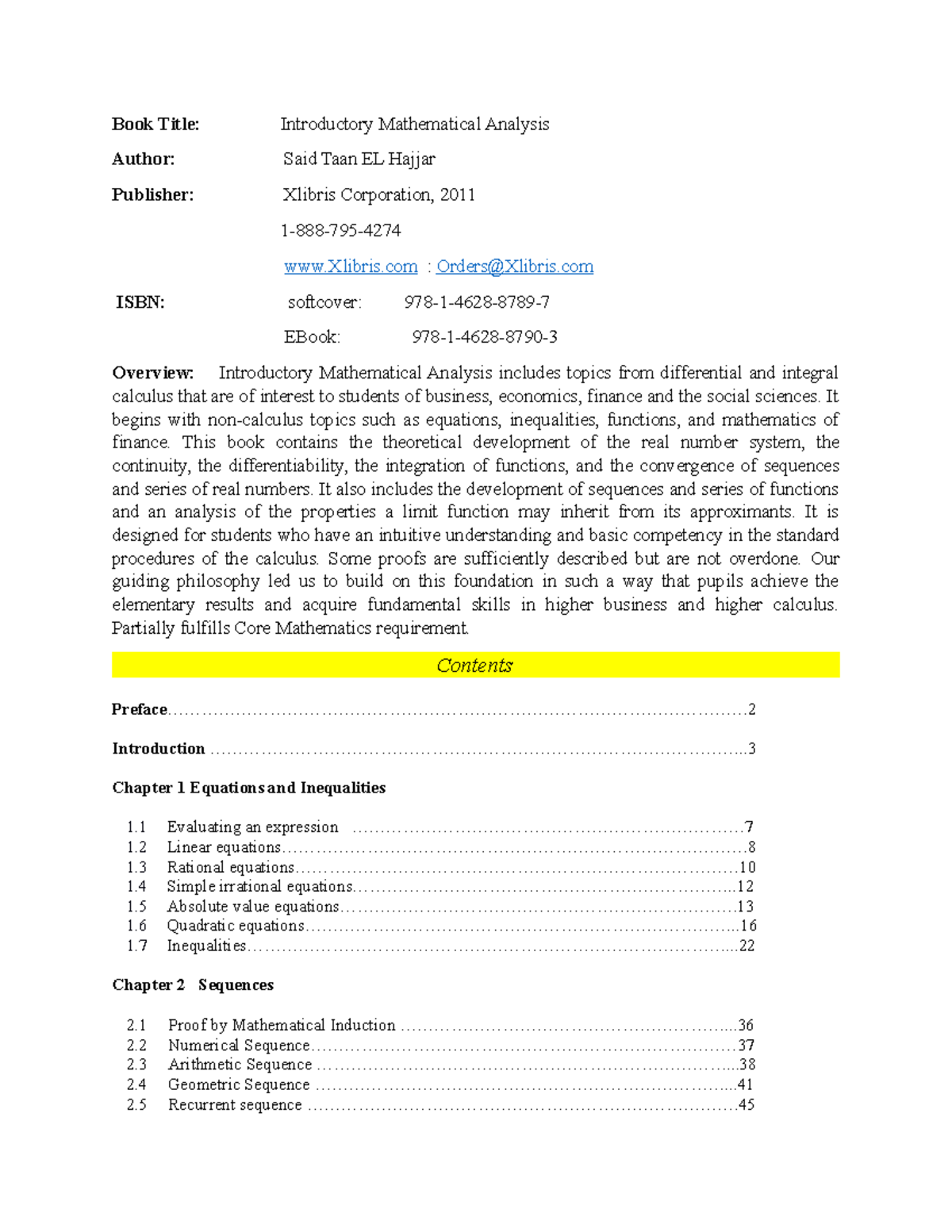 Introductory Mathematical Analysis - It begins with non-calculus topics ...