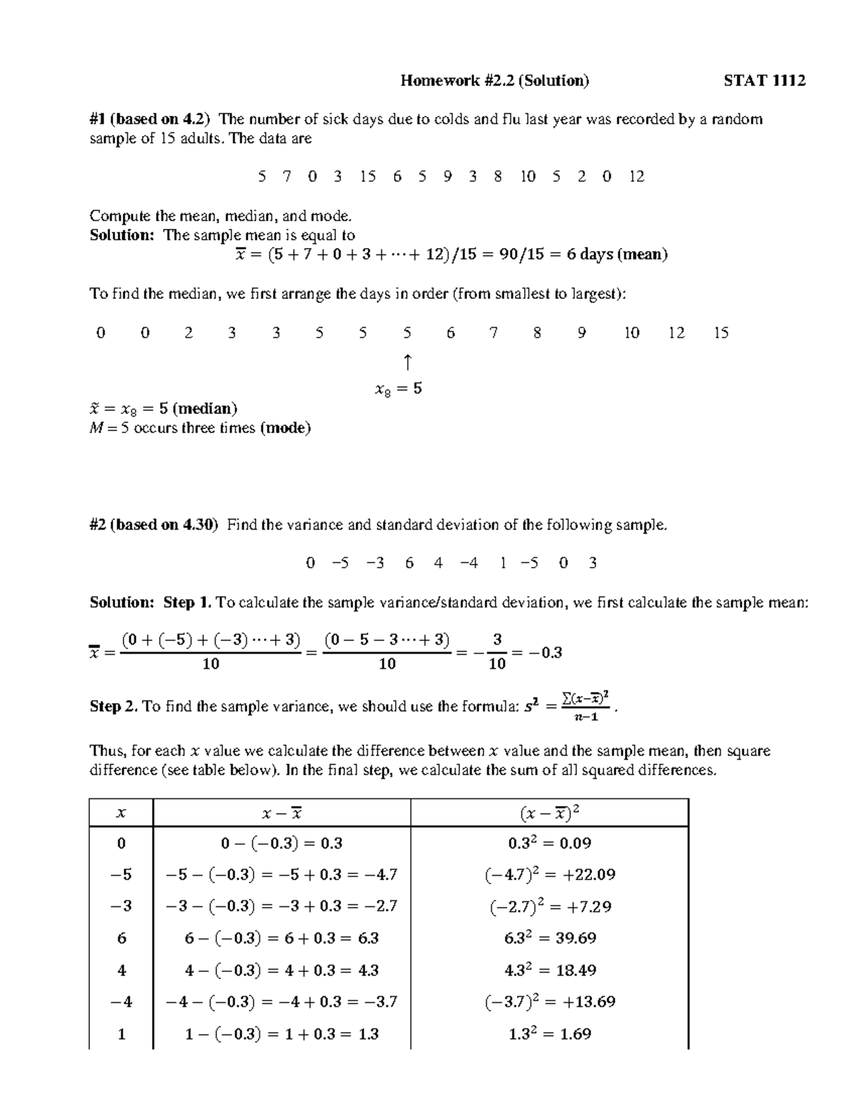 2021 SHW2 - this is practice material - Homework #2 (Solution) STAT 1112 #1 (based on 4) The ...