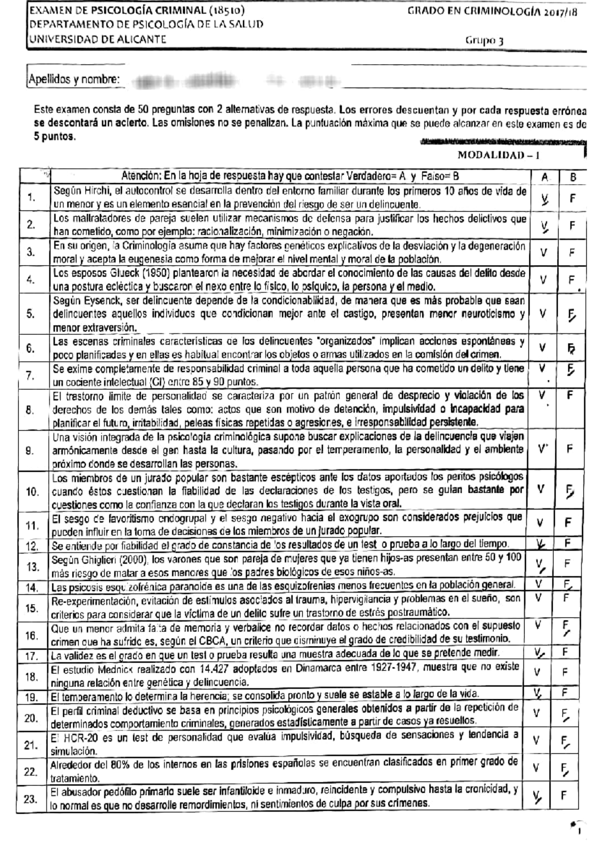 Examen Psico ESTE Curso - Psicología Criminal - Warning: Error during font loading ...