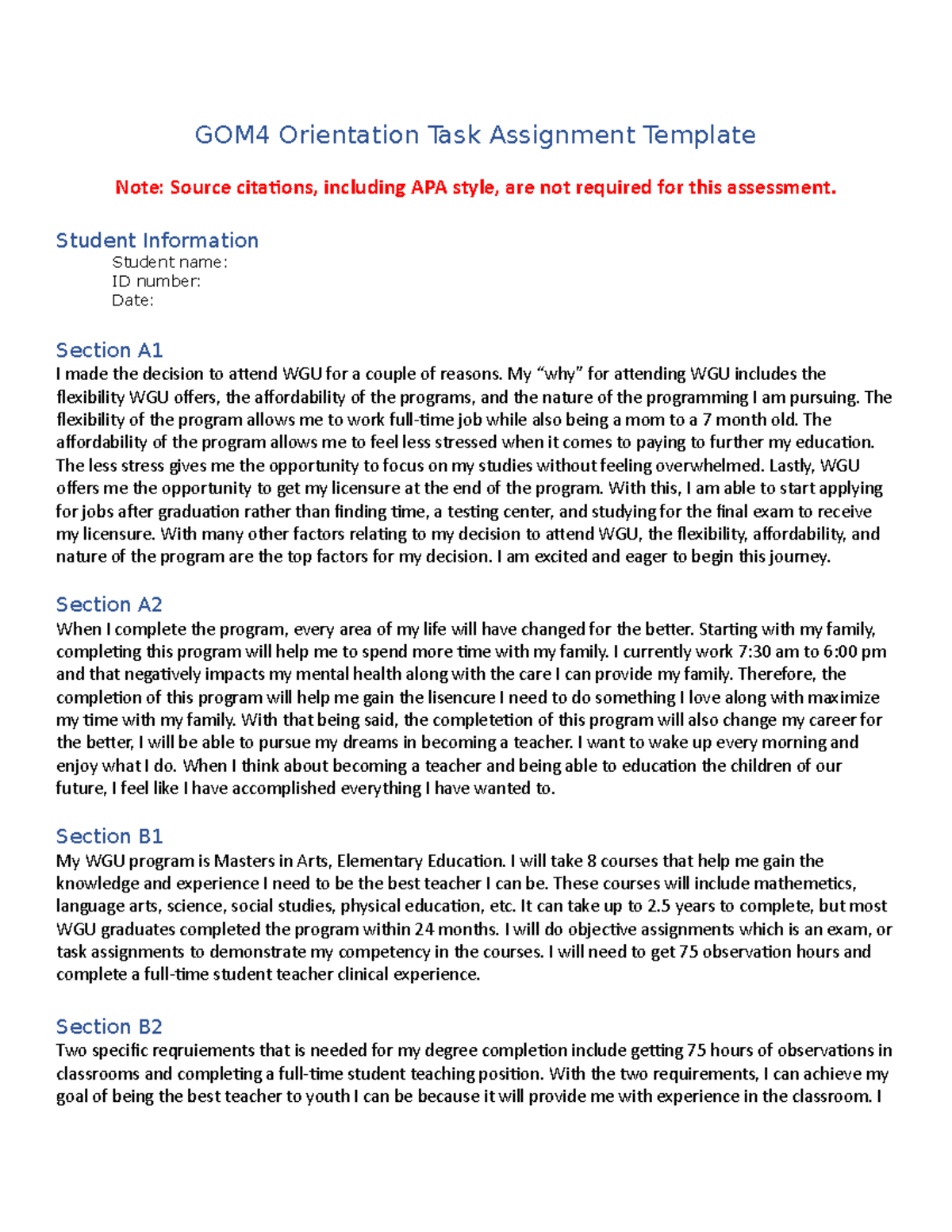 Orientation Task one Sample - GOM4 Orientation Task Assignment Template ...