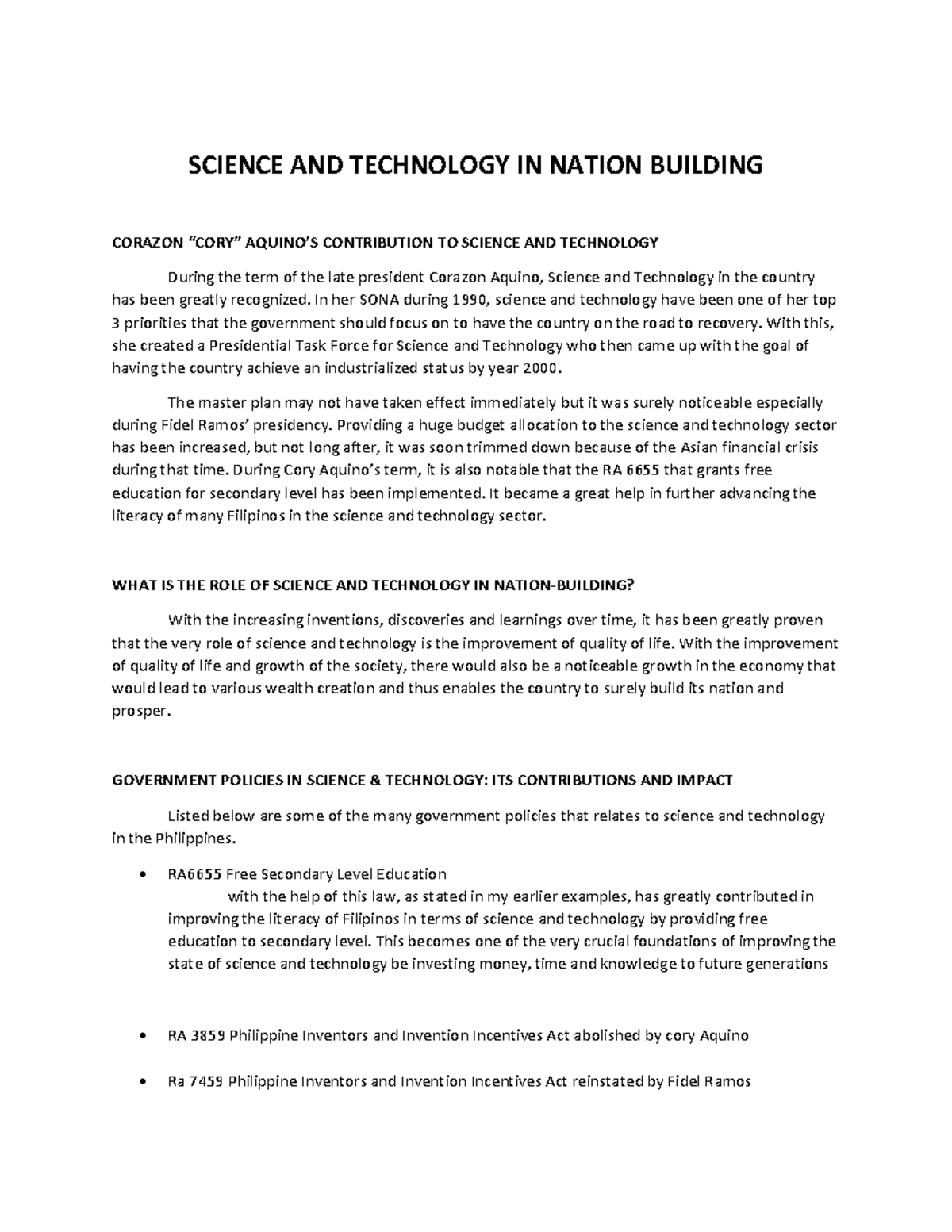 Sts nation building - Please give as much additional information as ...