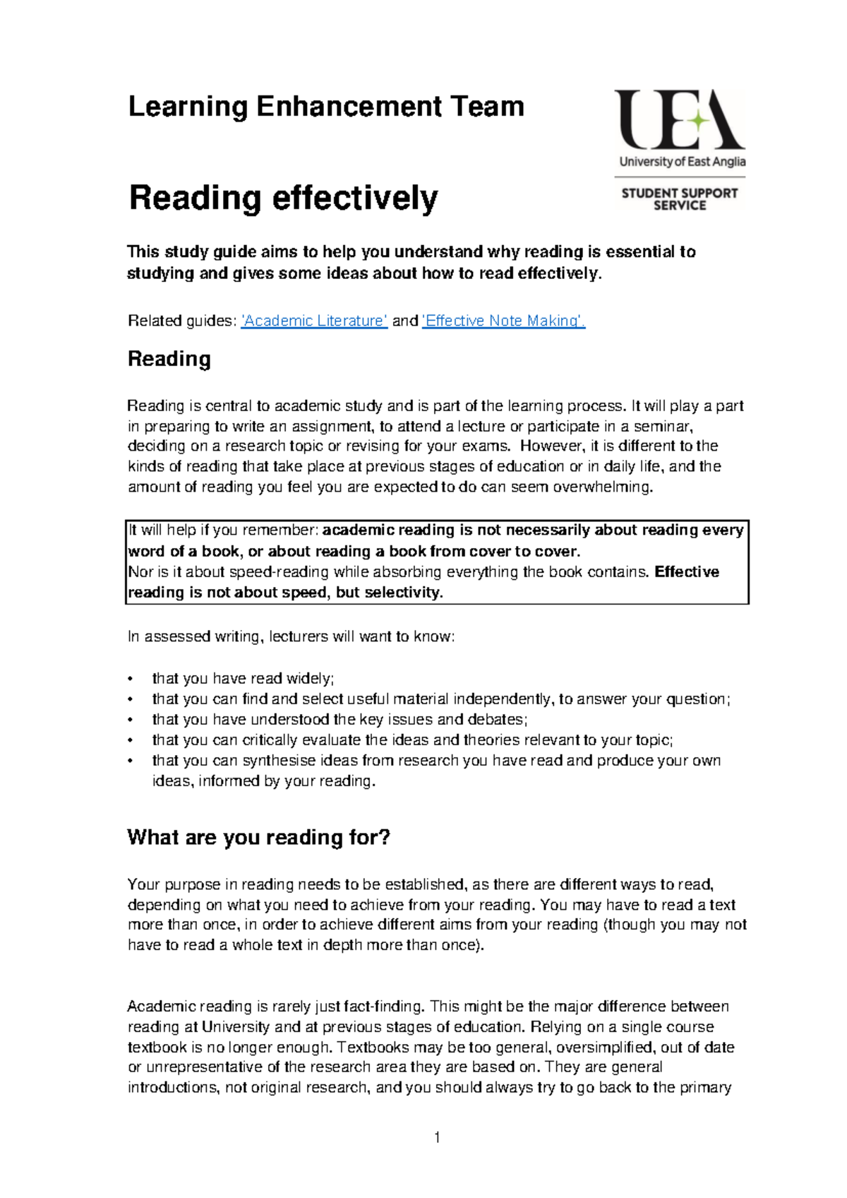 Reading Effectively - Learning Enhancement Team Reading effectively ...