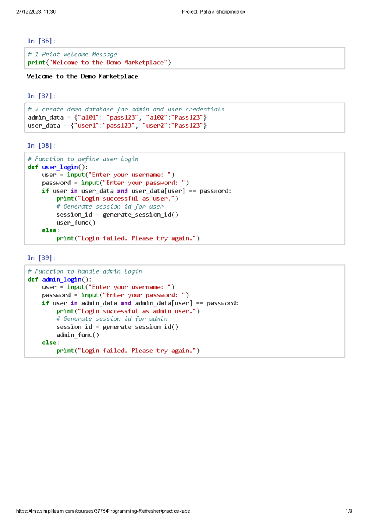 Project Pallav shoppingapp final - In [36]: 1 Print welcome Message ...