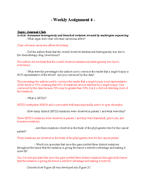 Weekly Assignment 5 - Cancer immunosurveillance surveys the body for ...
